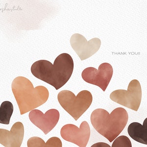 Brown Hearts Watercolor Clip Art/ Valentine's Watercolor Love Hearts ...