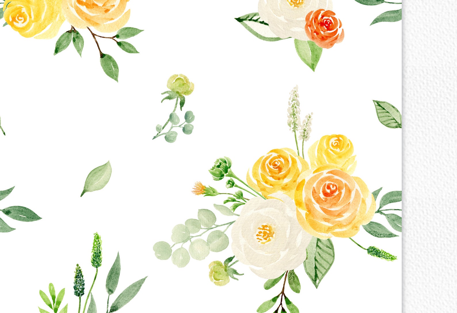 Watercolor Yellow Rose Pattern Png Rose Clip Art Floral | Etsy