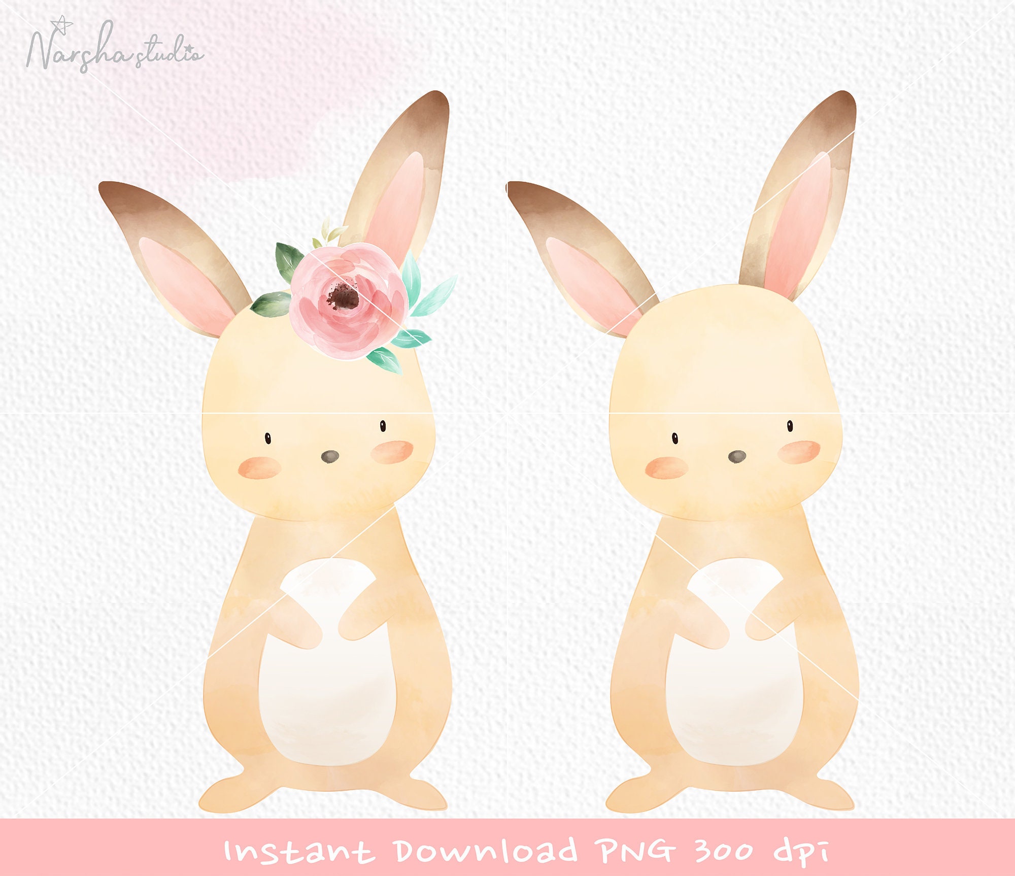 Rabbit Clip Art/ Bunny Clip Art/ Rabbit Flowers/ Watercolor | Etsy
