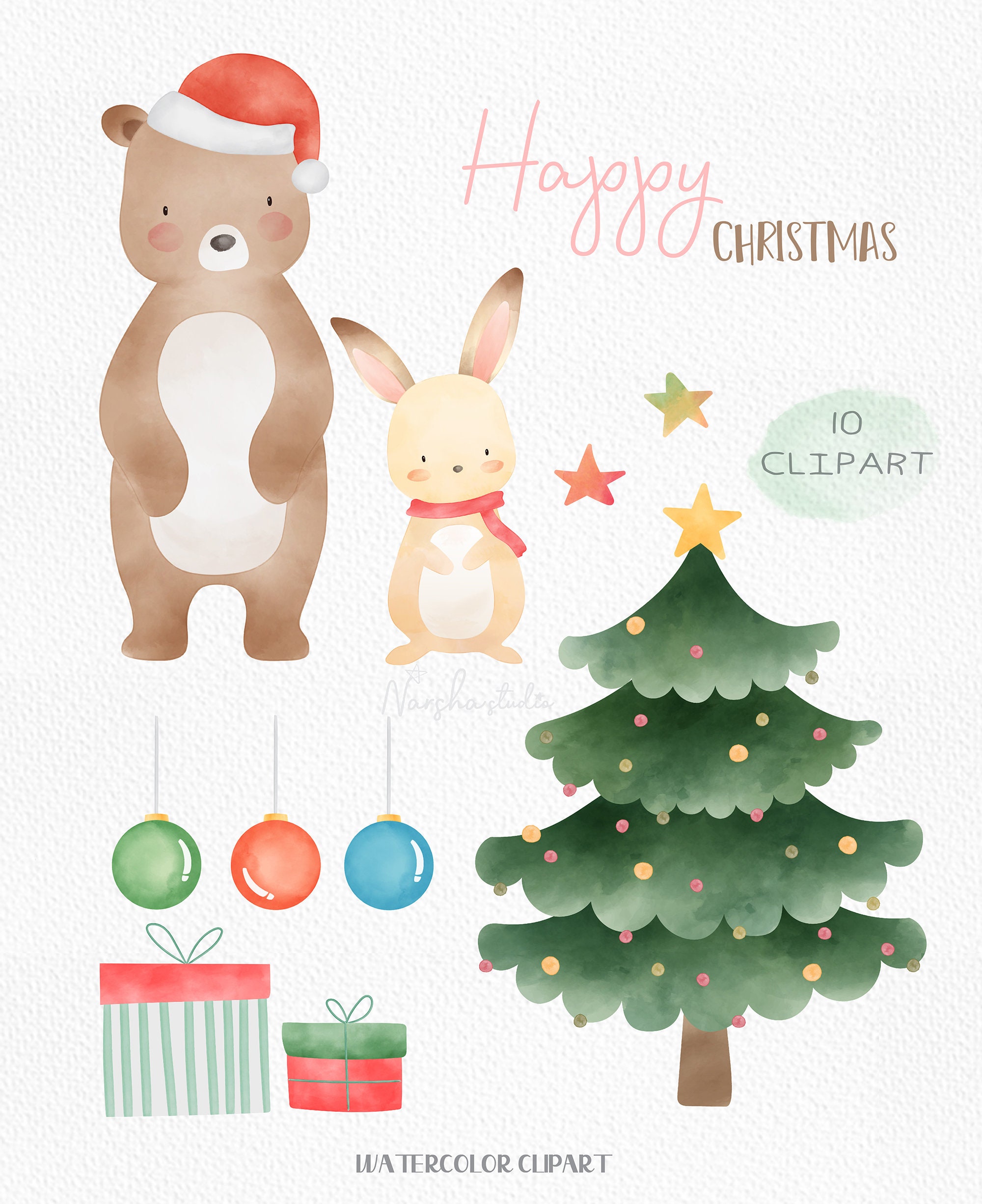 Happy Christmas Clip Art/ Christmas Illustration/ Merry | Etsy