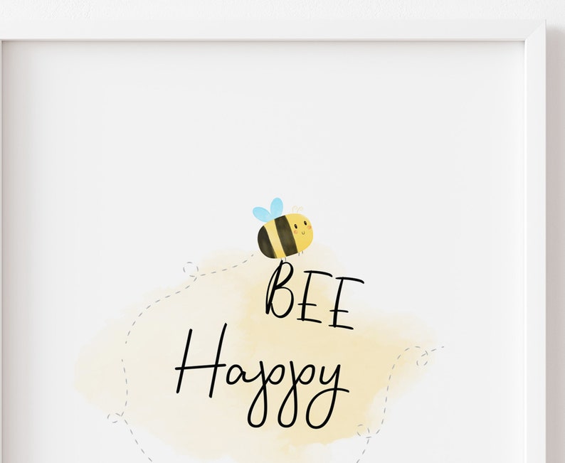 Bee Happy Print/ Printable Bee Art/ Bee Wall Decor/ Bee Art | Etsy