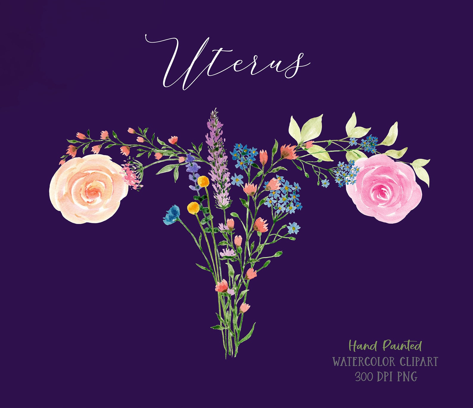 Anatomical Uterus Flower Watercolor Clipart Medicine Poster - Etsy