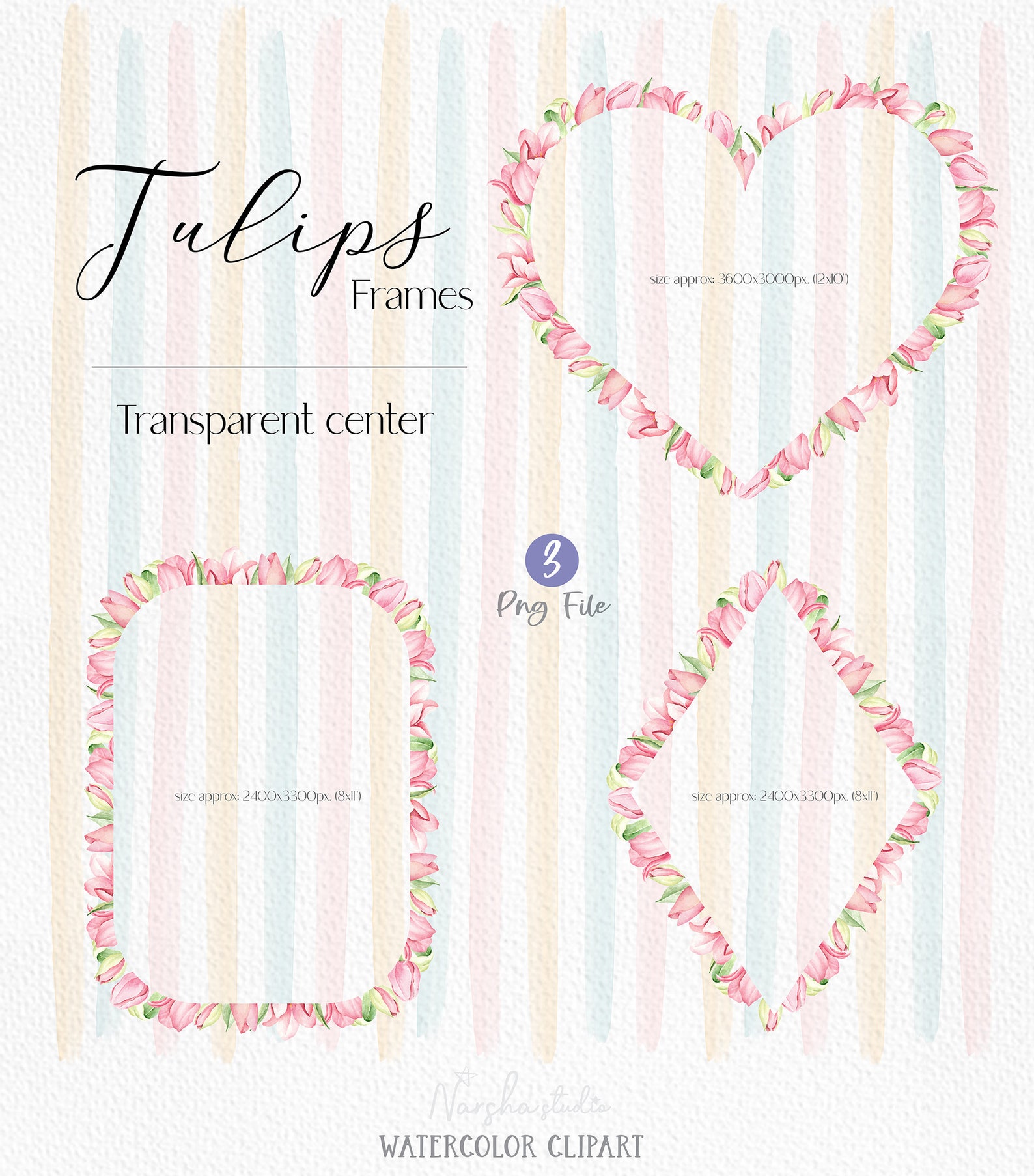 Watercolor Floral Heart Frames Clip Art/ Pink Tulip Clipart/ - Etsy