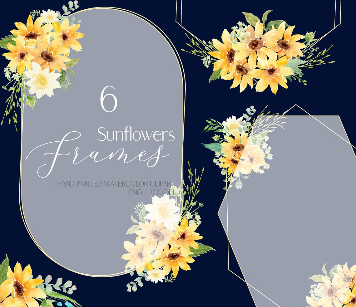 Sunflower Clipart Sunflower Watercolor Sunflower Frame Floral - Etsy