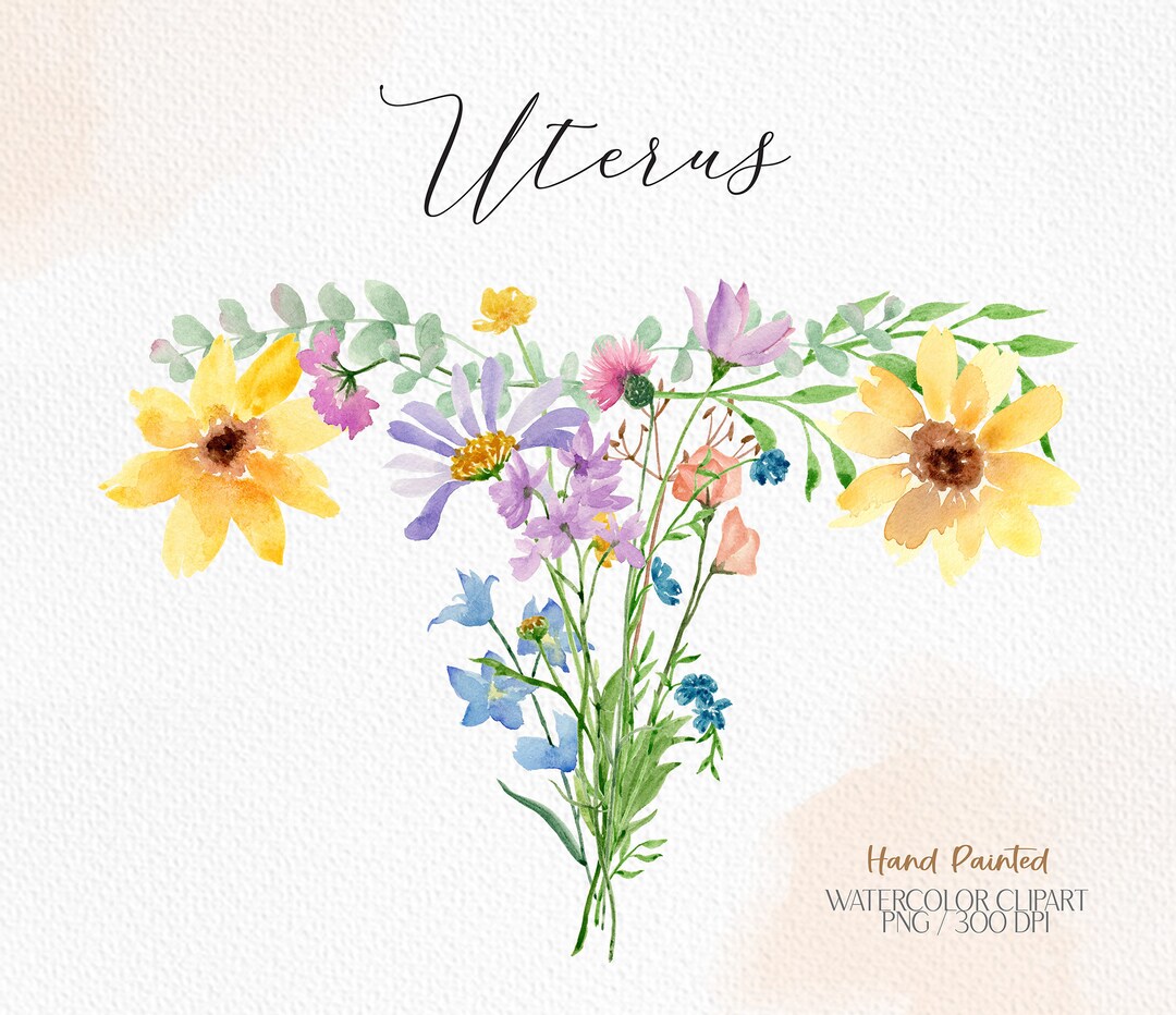 Anatomical Uterus Flower Watercolor Clipart Medicine Poster Nurse ...