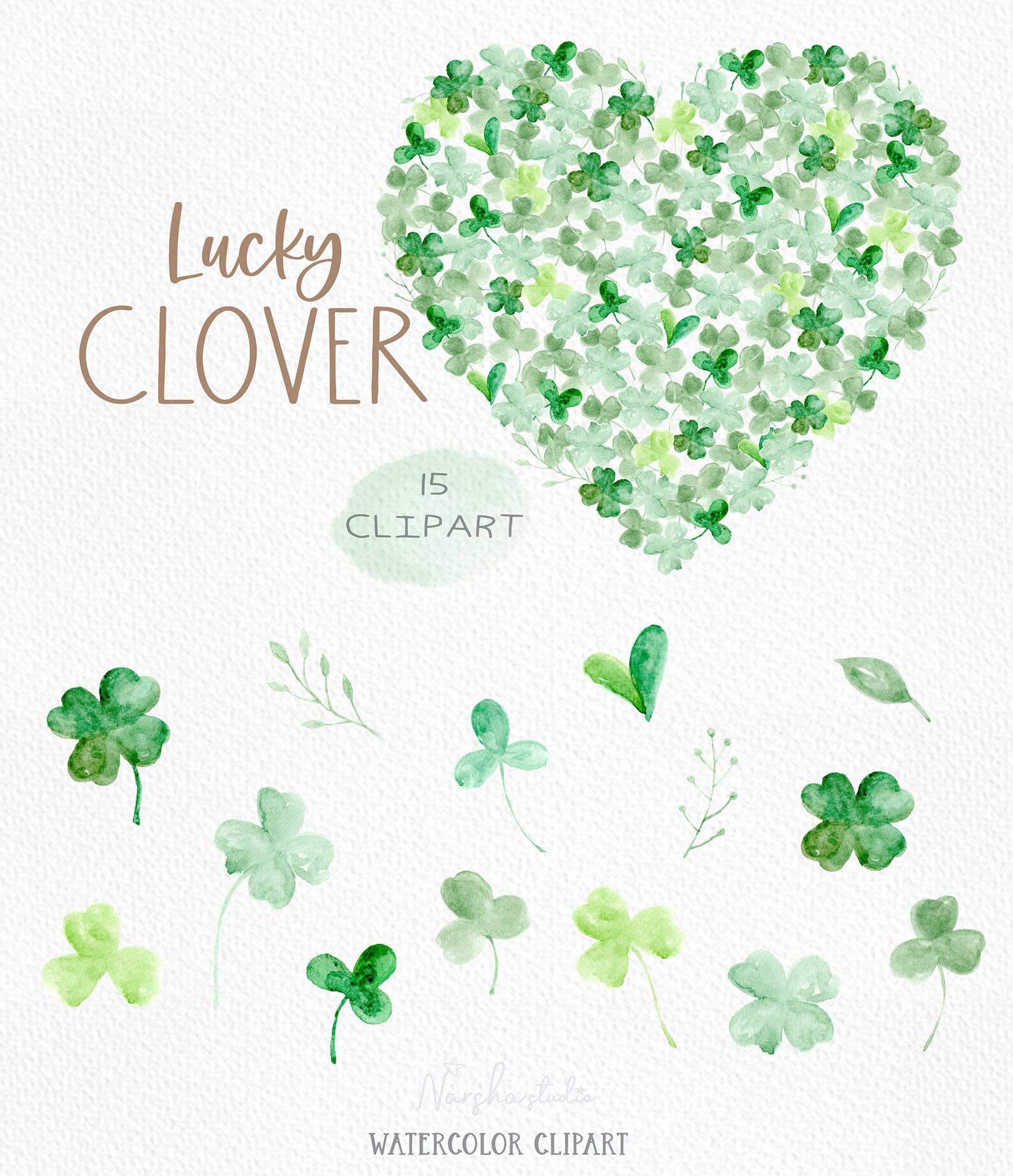 Lucky Clover Watercolor Clip Art/ St Patricks Day Clipart/ - Etsy