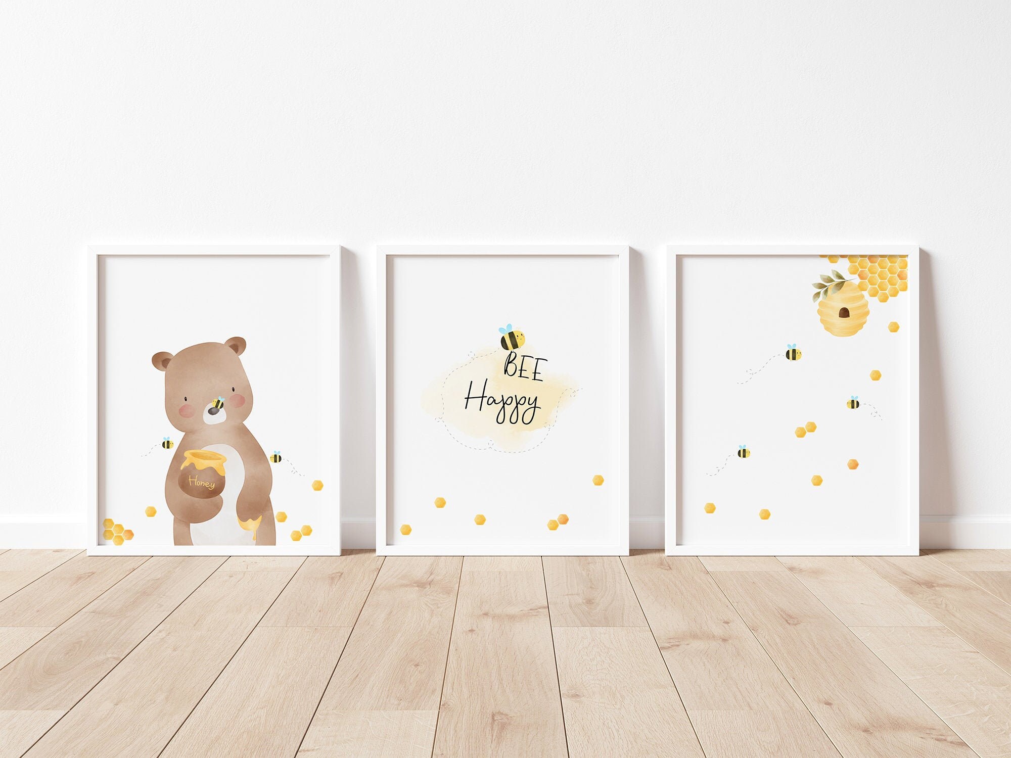 Set of 3 Prints/ Bee Happy Nursery Wall Art Poster/ Nursery - Etsy