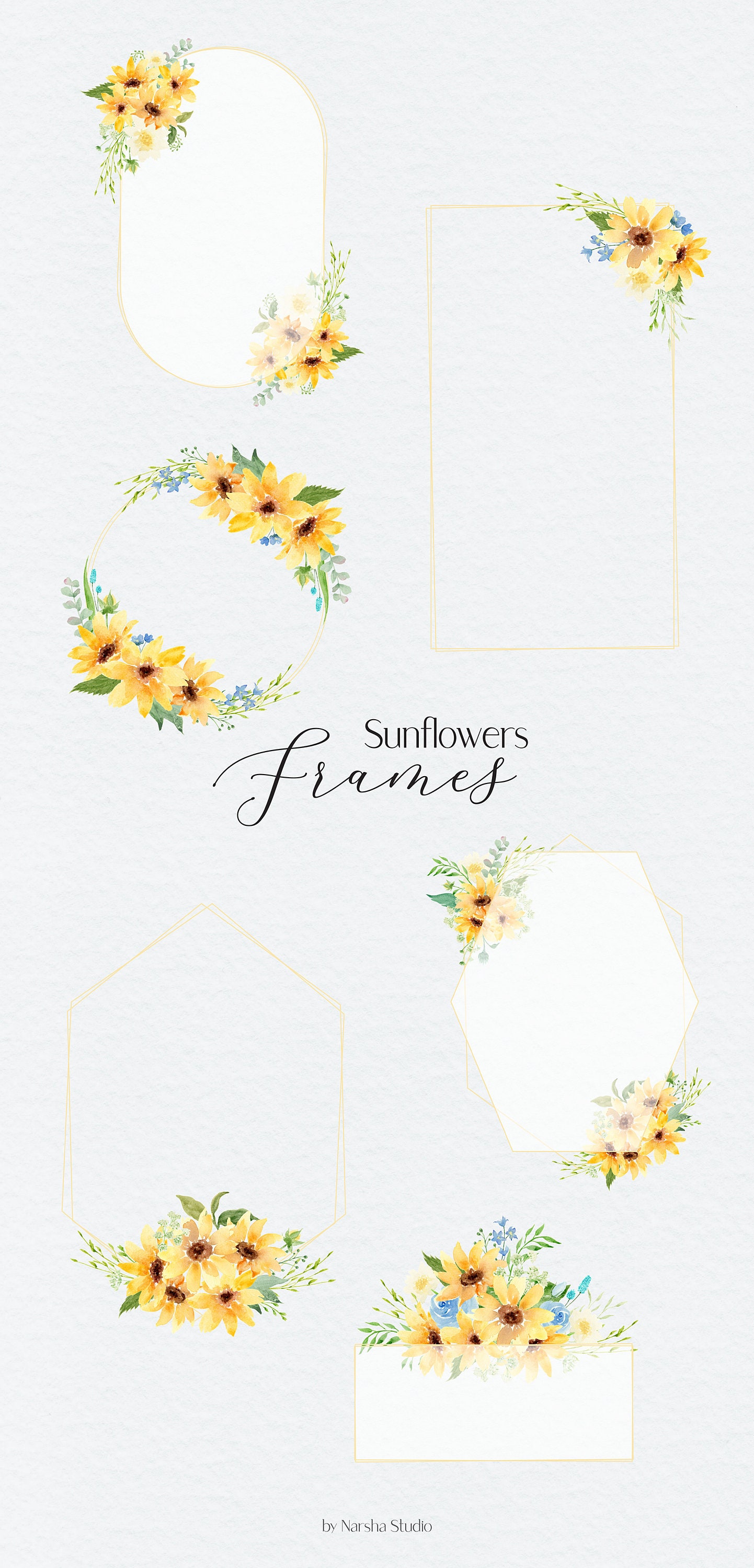 Sunflower Clipart Sunflower Watercolor Sunflower Frame Floral - Etsy