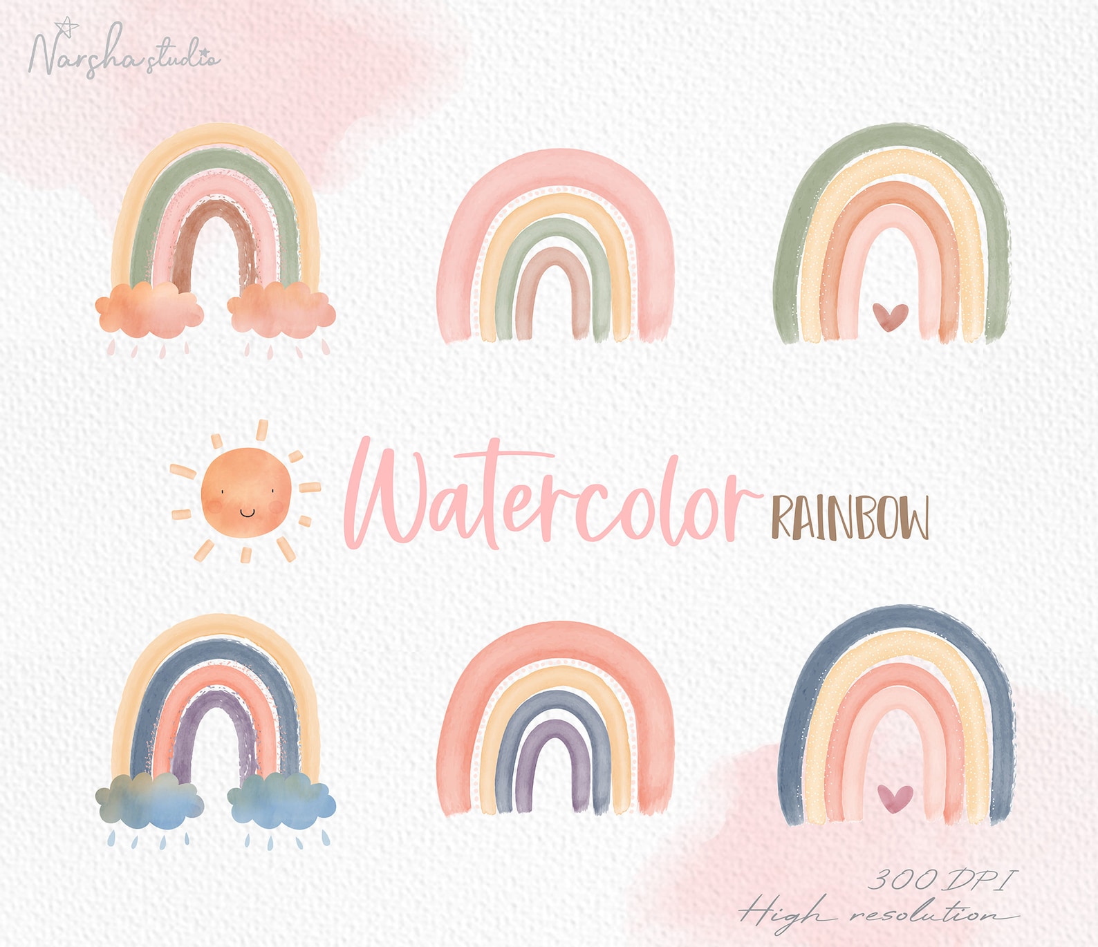 Watercolor Boho Rainbow Clip Art/ Boho Clipart/ Rainbow Png/ | Etsy