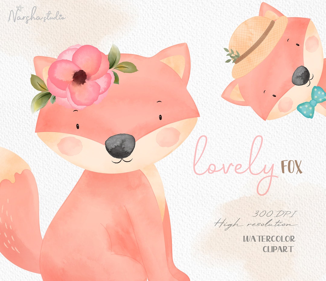 Baby Fox Watercolor Clip Art/ Baby Shower Clipart/ Baby Animal Clipart ...