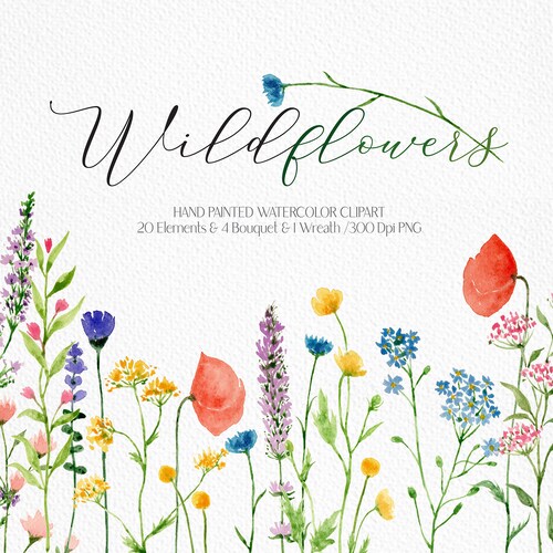 Watercolor Wildflower Wreath Clipart Wild Flower Frame - Etsy