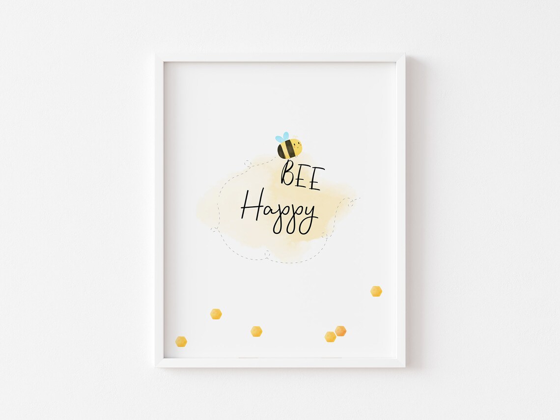Set of 3 Prints/ Bee Happy Nursery Wall Art Poster/ Nursery - Etsy