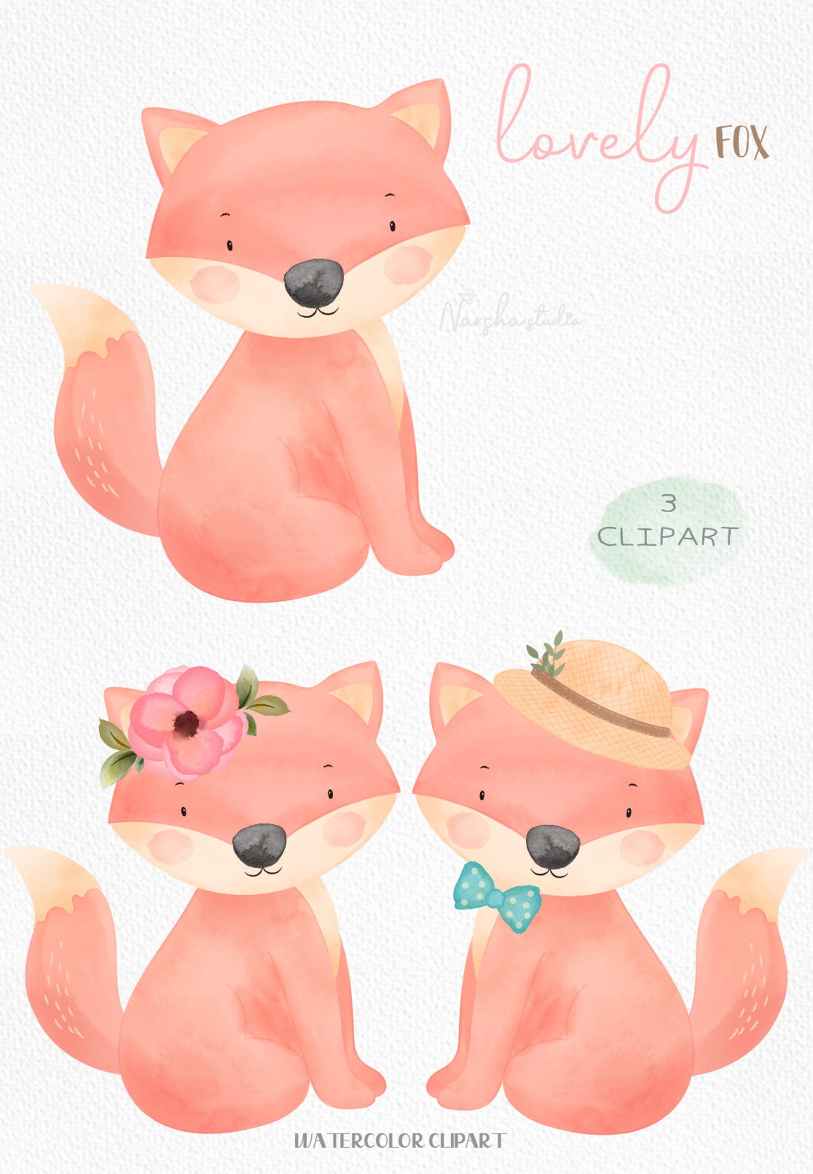 Baby fox Watercolor Clip Art/ Baby Shower Clipart/ Baby Animal | Etsy