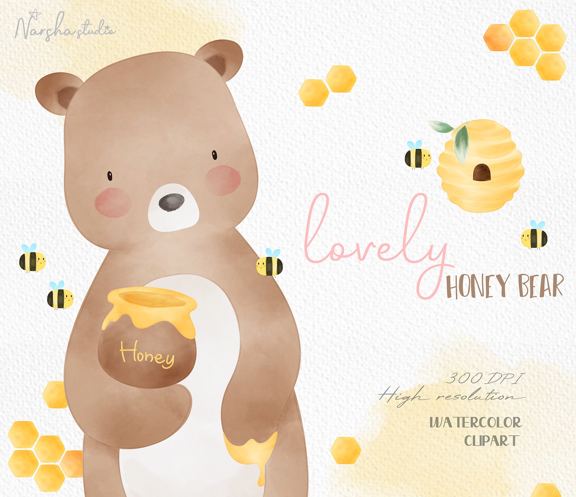 Honey Bear Watercolor Clip Art/ Baby Bear Clipart/ Honey - Etsy