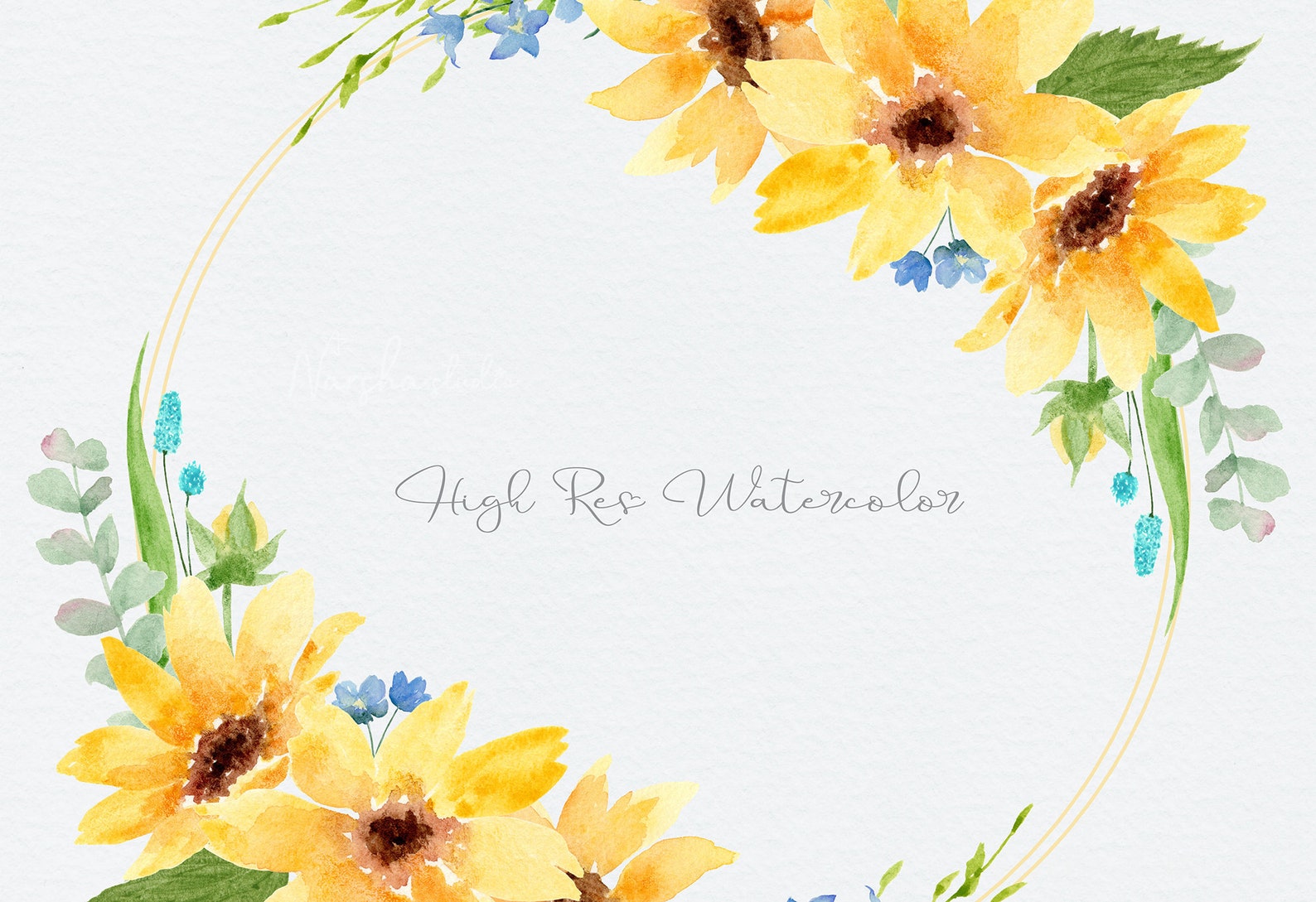 Sunflower Clipart Sunflower Watercolor Sunflower Frame Floral Frame ...