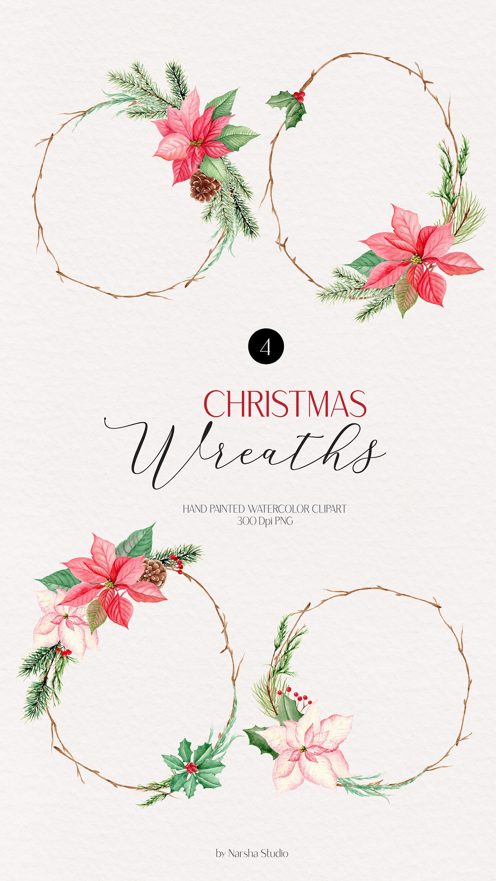 Watercolor Christmas Wreaths Clipart Winter Clipart Christmas - Etsy