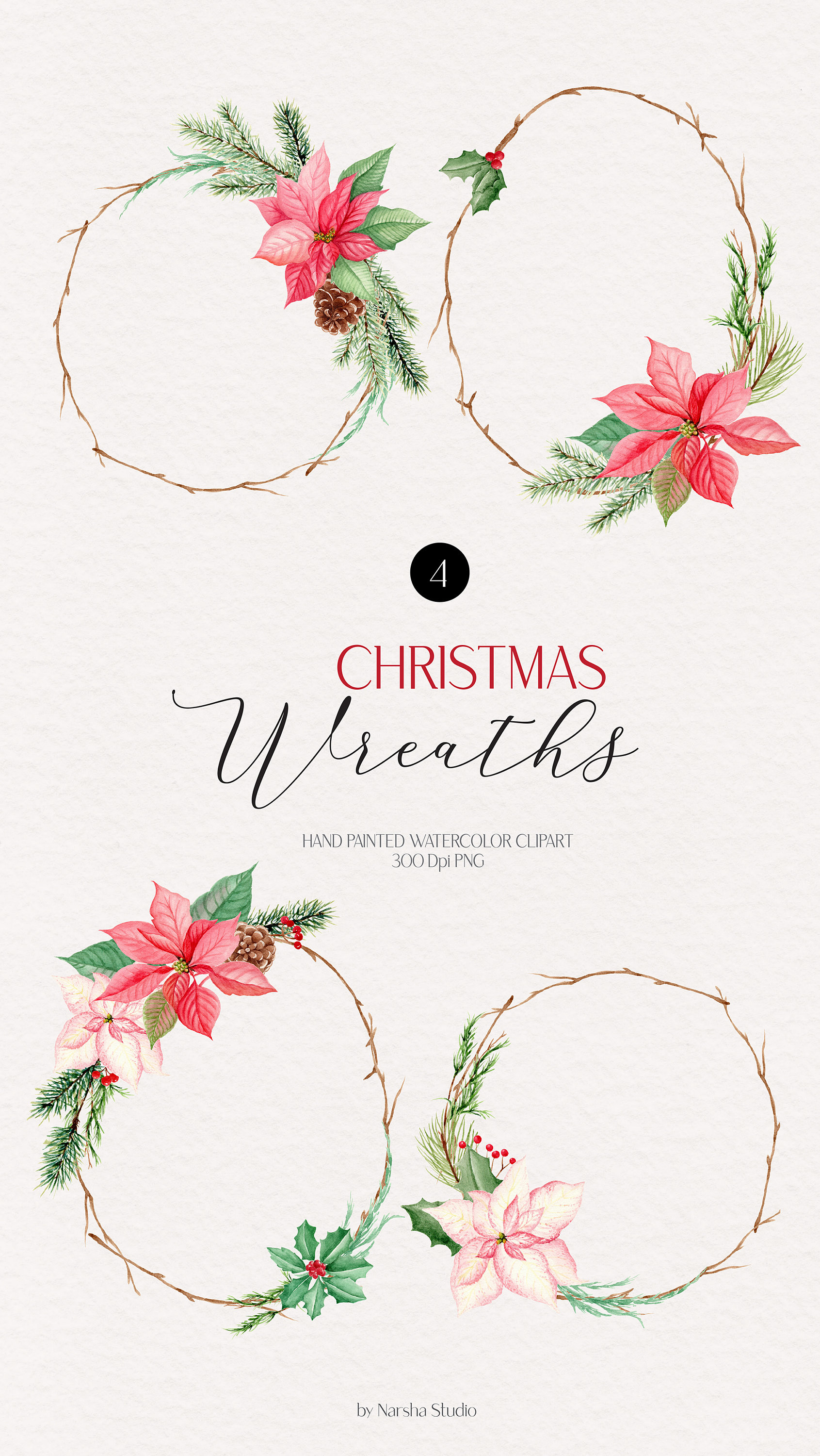 Watercolor Christmas Wreaths Clipart Winter Clipart Christmas - Etsy