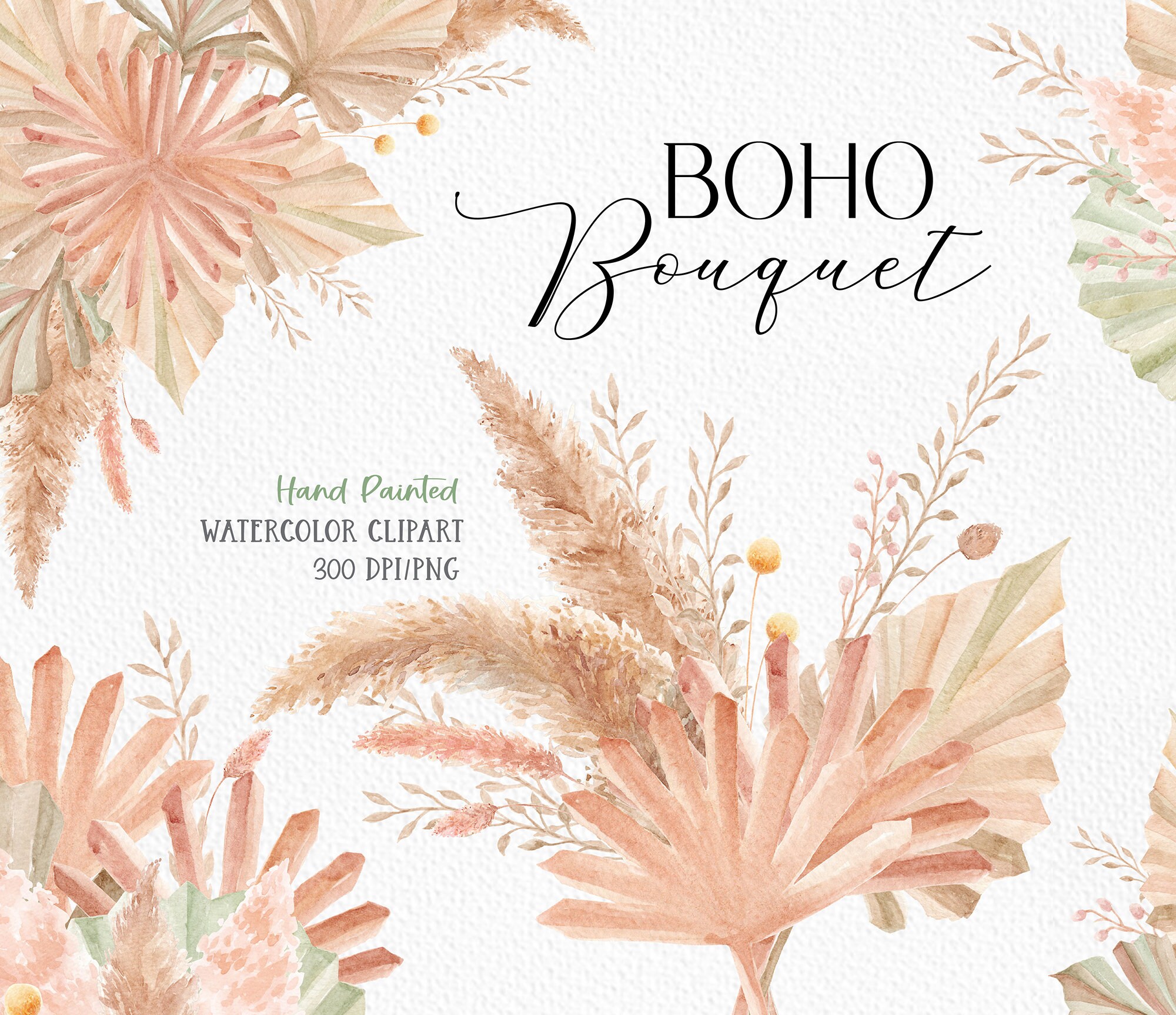 Dried Boho Bouquet Watercolor Clip Art Watercolor Pampas - Etsy