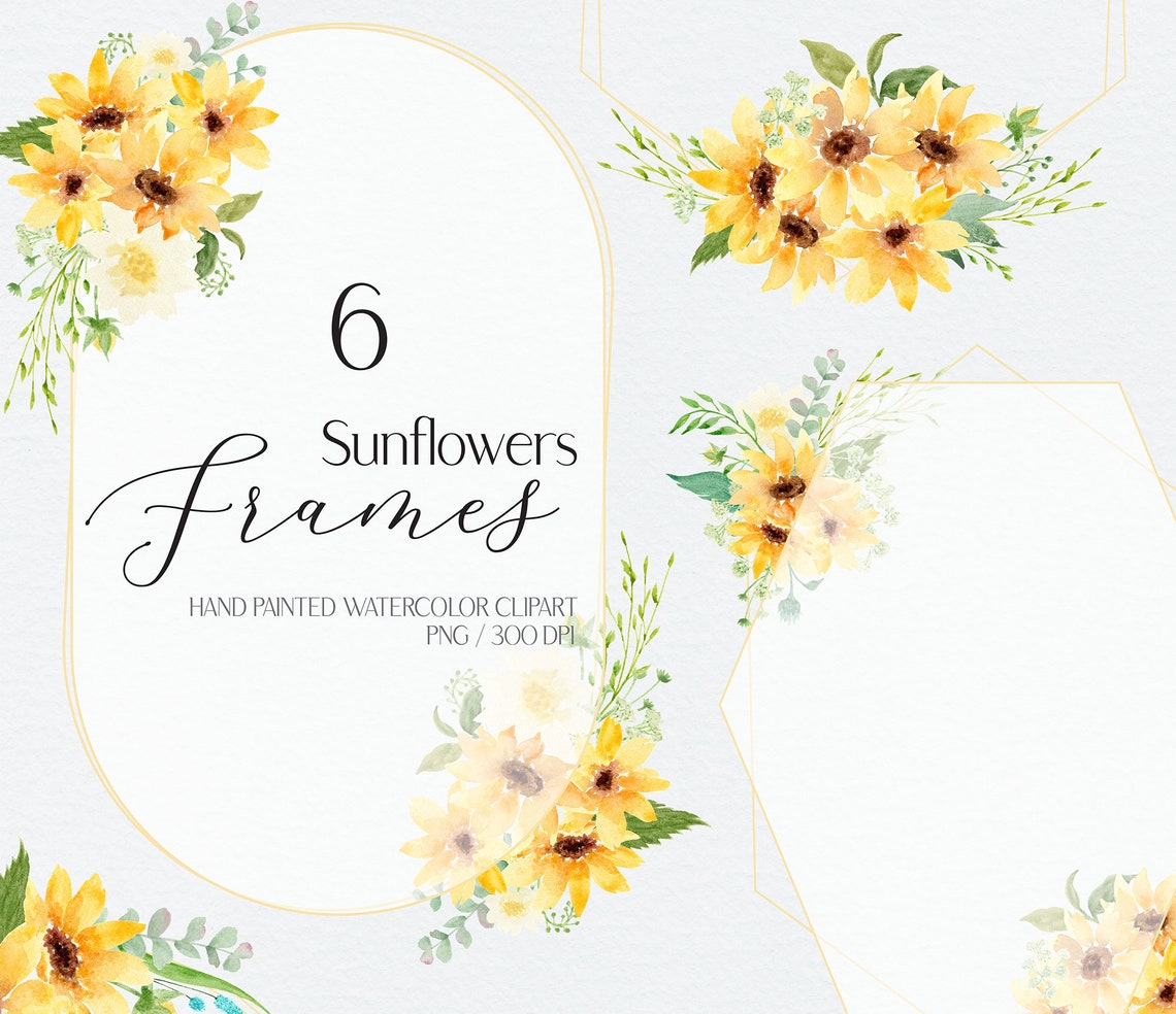 Sunflower Clipart Sunflower Watercolor Sunflower Frame Floral Frame ...