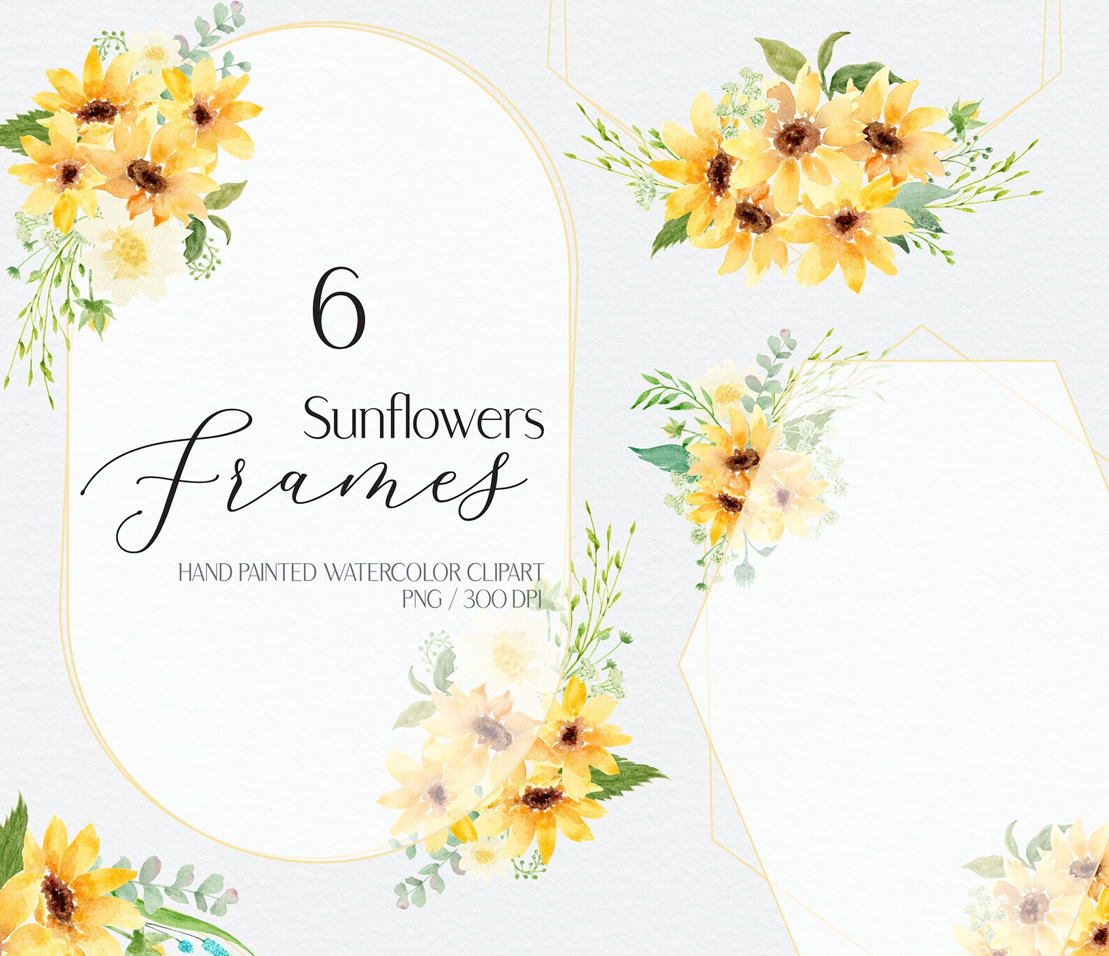 Sunflower Clipart Sunflower Watercolor Sunflower Frame Floral - Etsy