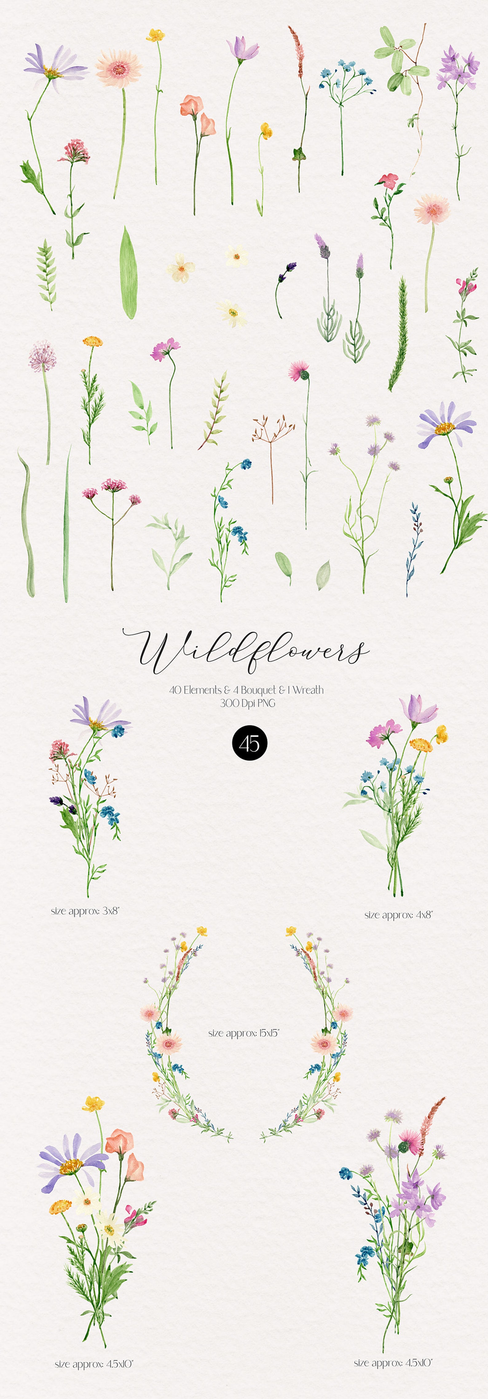 Watercolor Wildflower Clipart Boho Floral Clipart Wildflower - Etsy