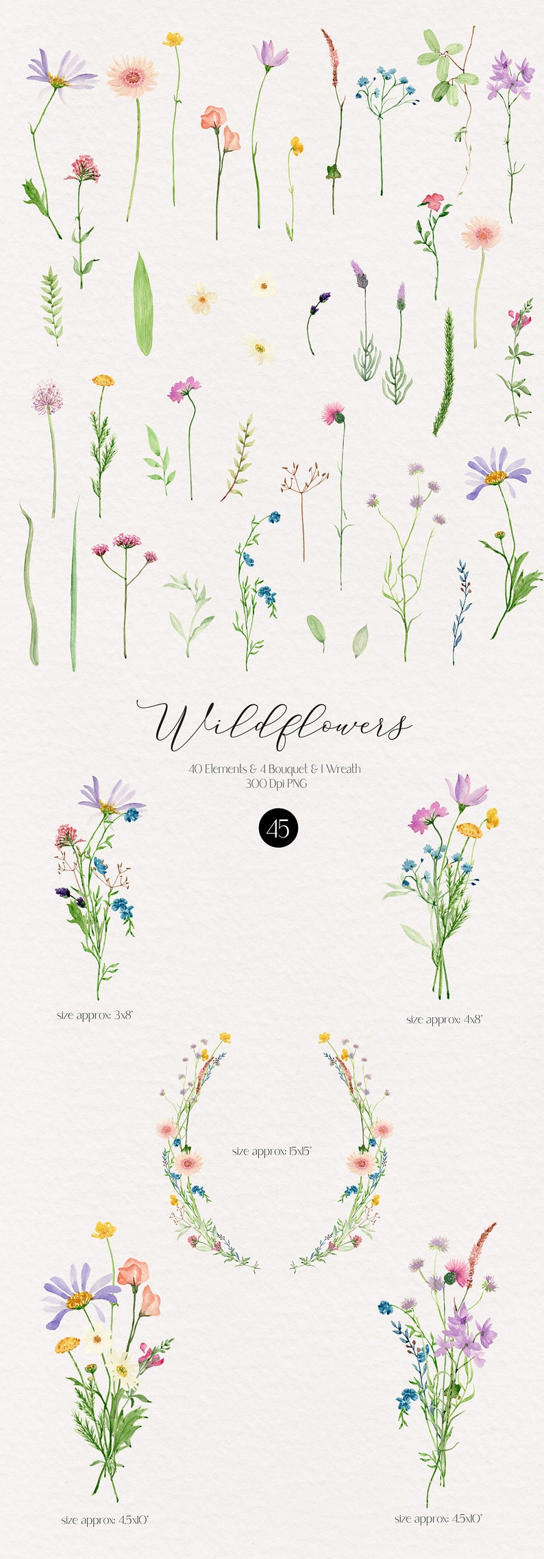 Watercolor Wildflower Clipart Boho Floral Clipart Wildflower - Etsy