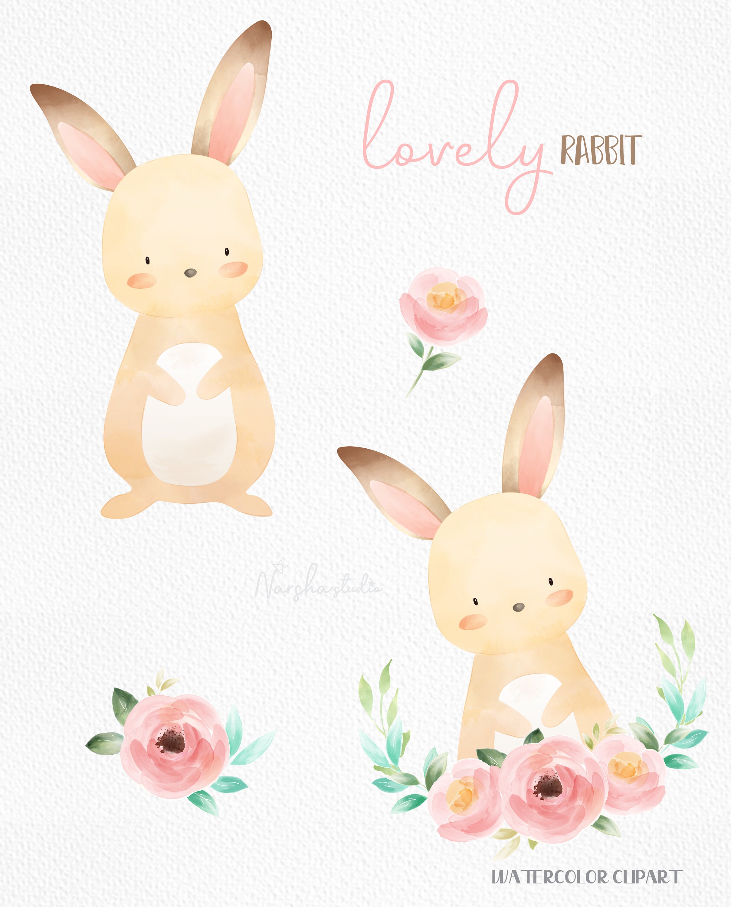 Rabbit Watercolor Clip Art/ Easter Bunny/ Easter Printable/ - Etsy