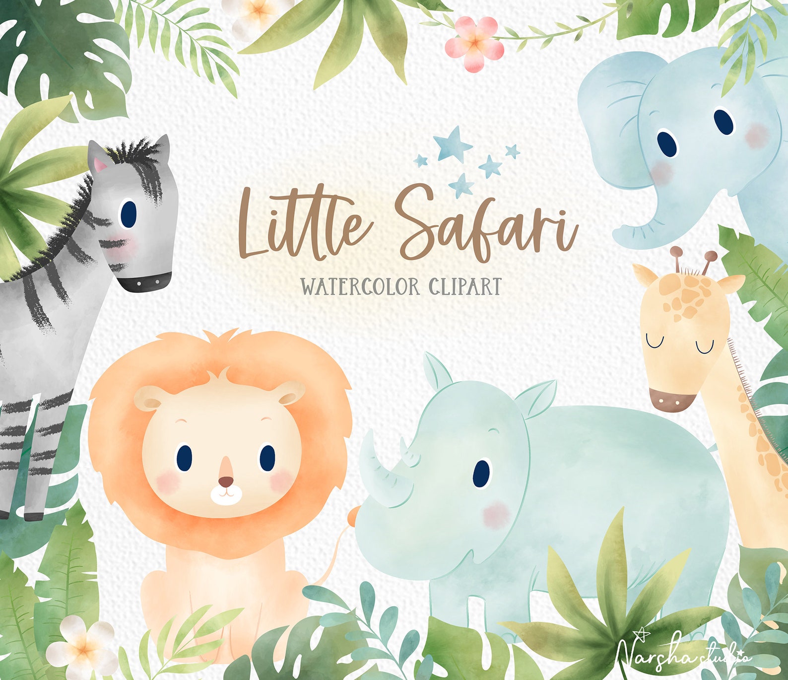 Little Safari Watercolor Clip Art Safari Animal Jungle Baby - Etsy