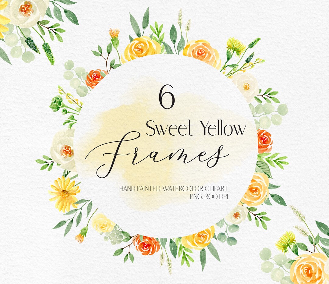 Watercolor Yellow Rose Clipart Floral Frame Clipart Flower Frame Png ...