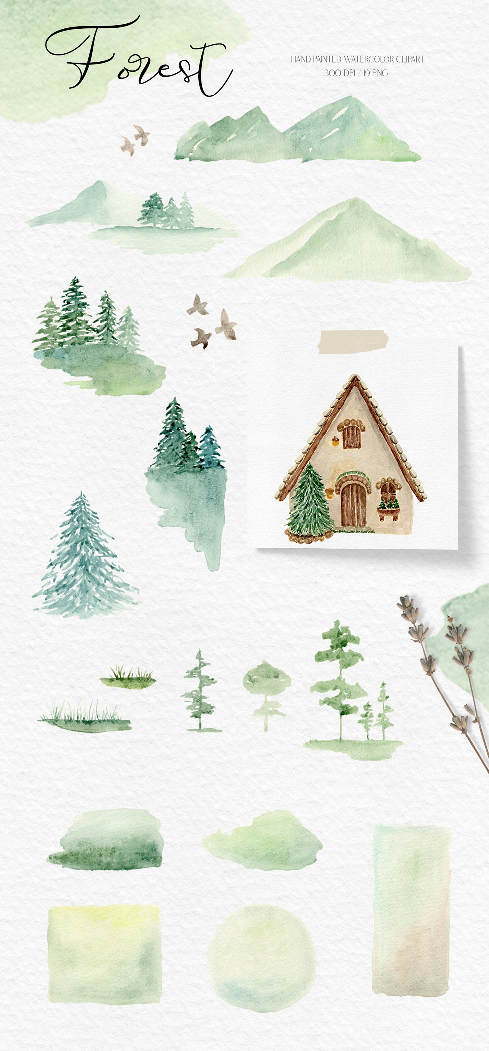 Watercolor Forest Clipart Mountain Clipart House Watercolor | Etsy