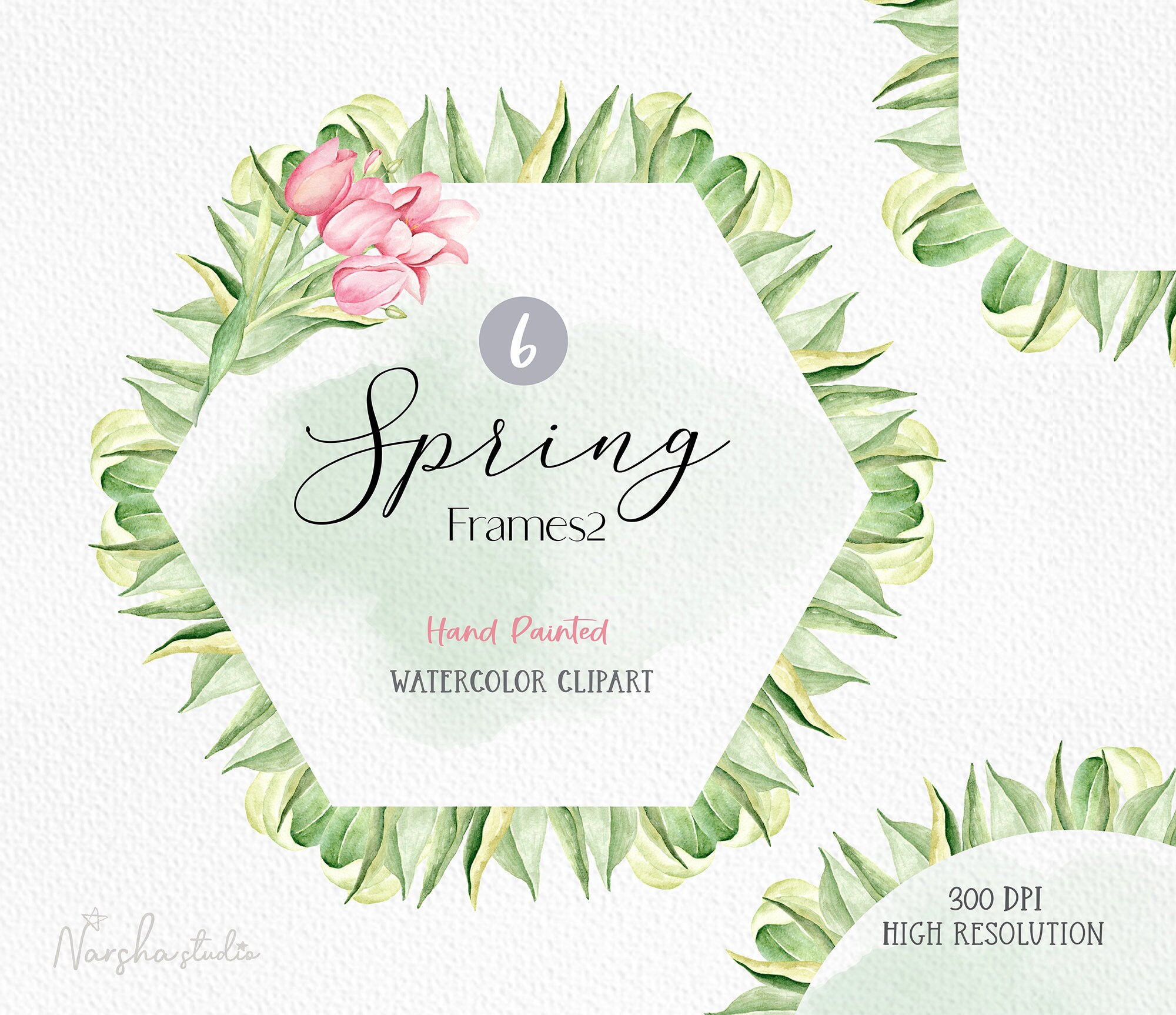 Watercolor Spring Flowers Frames Clip Art Watercolor Greenery - Etsy