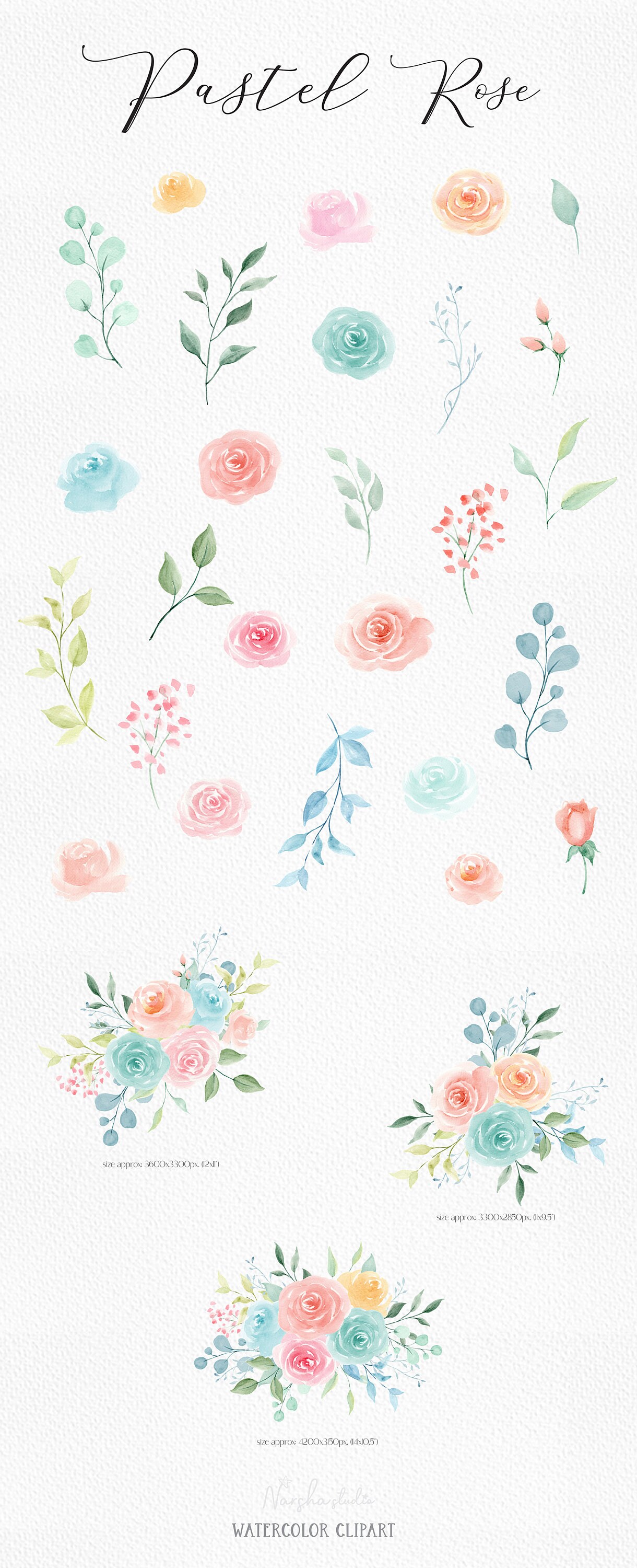 Pastel Spring Watercolor Floral Bouquets Digital Clipart Peach - Etsy