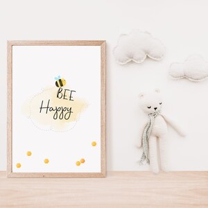 Bee Happy Print/ Printable Bee Art/ Bee Wall Decor/ Bee Art Print ...