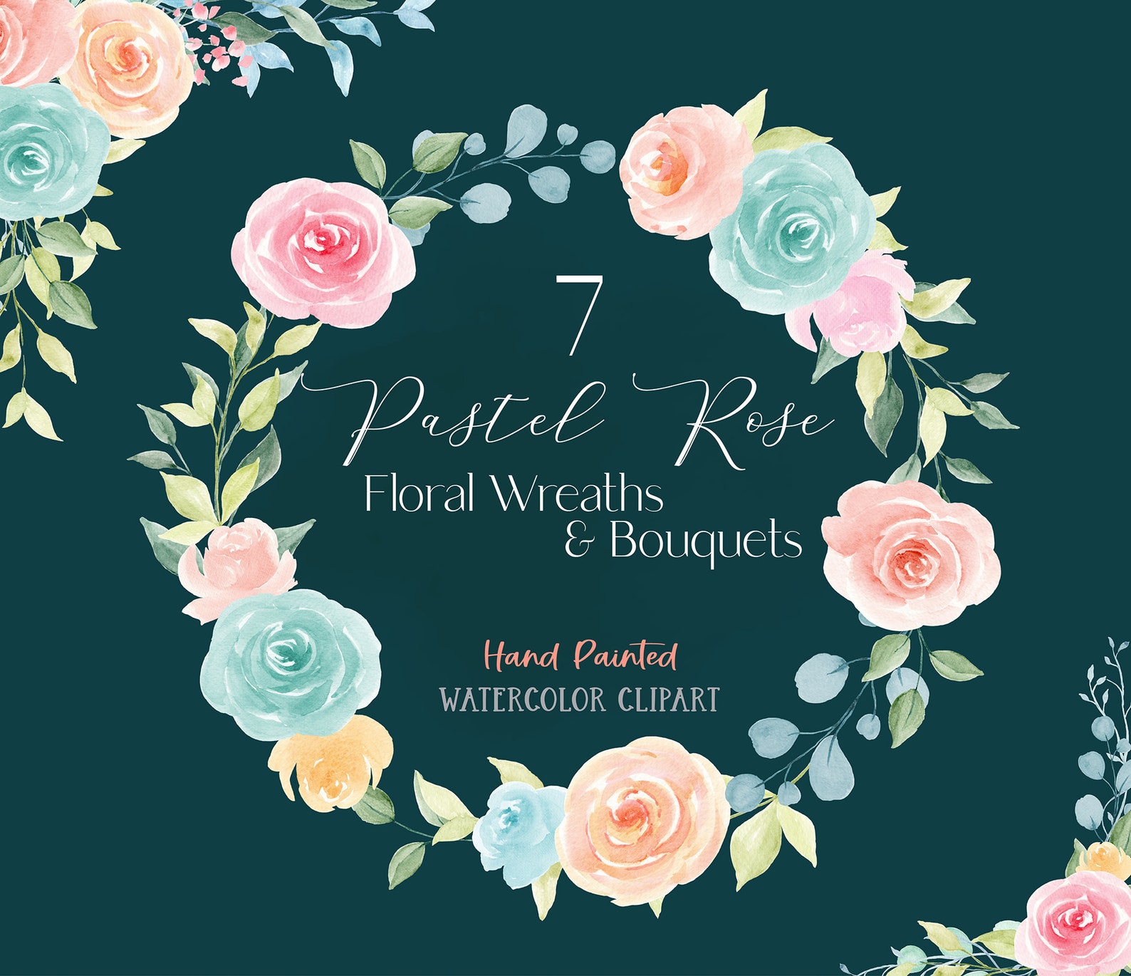 Mint Flowers Clipart Rose Flower Wreath Png Wreath Frame | Etsy