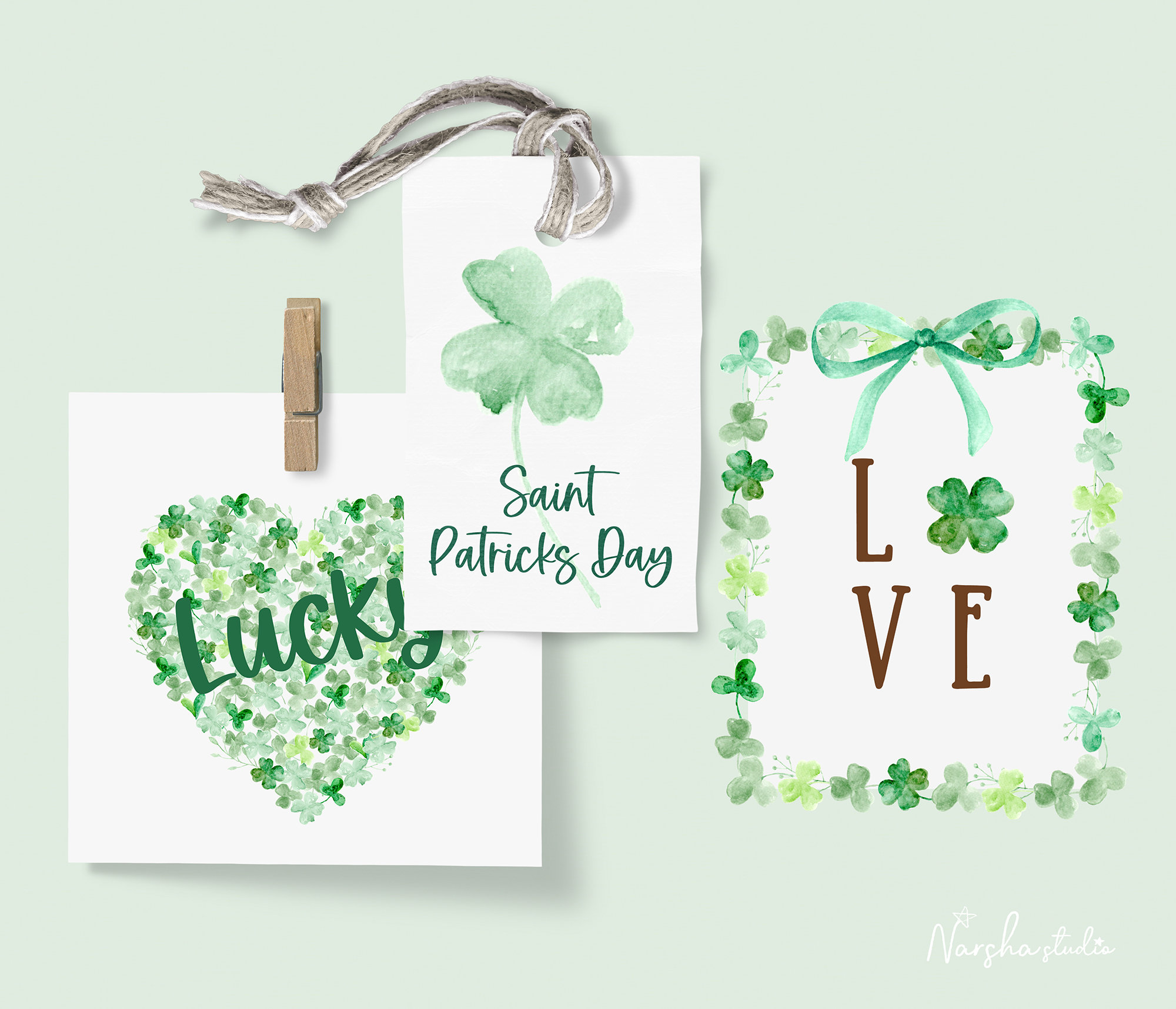 Watercolor St Patricks Day Clipart/ Clover Heart Png/ Clover Clipart ...