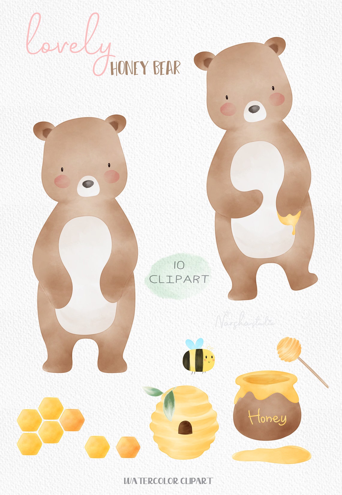 Honey Bear Watercolor Clip Art/ Baby Bear Clipart/ Honey - Etsy