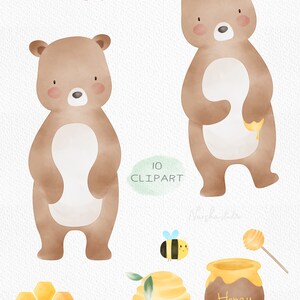 Honey Bear Watercolor Clip Art/ Baby Bear Clipart/ Honey Clipart/ Honey ...