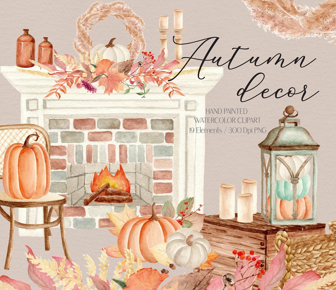 Watercolor Autumn Clipart Watercolor Autumn Decor Cozy Autumn Pumpkin ...