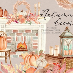 Watercolor Autumn Clipart Watercolor Autumn Decor Cozy Autumn Pumpkin ...