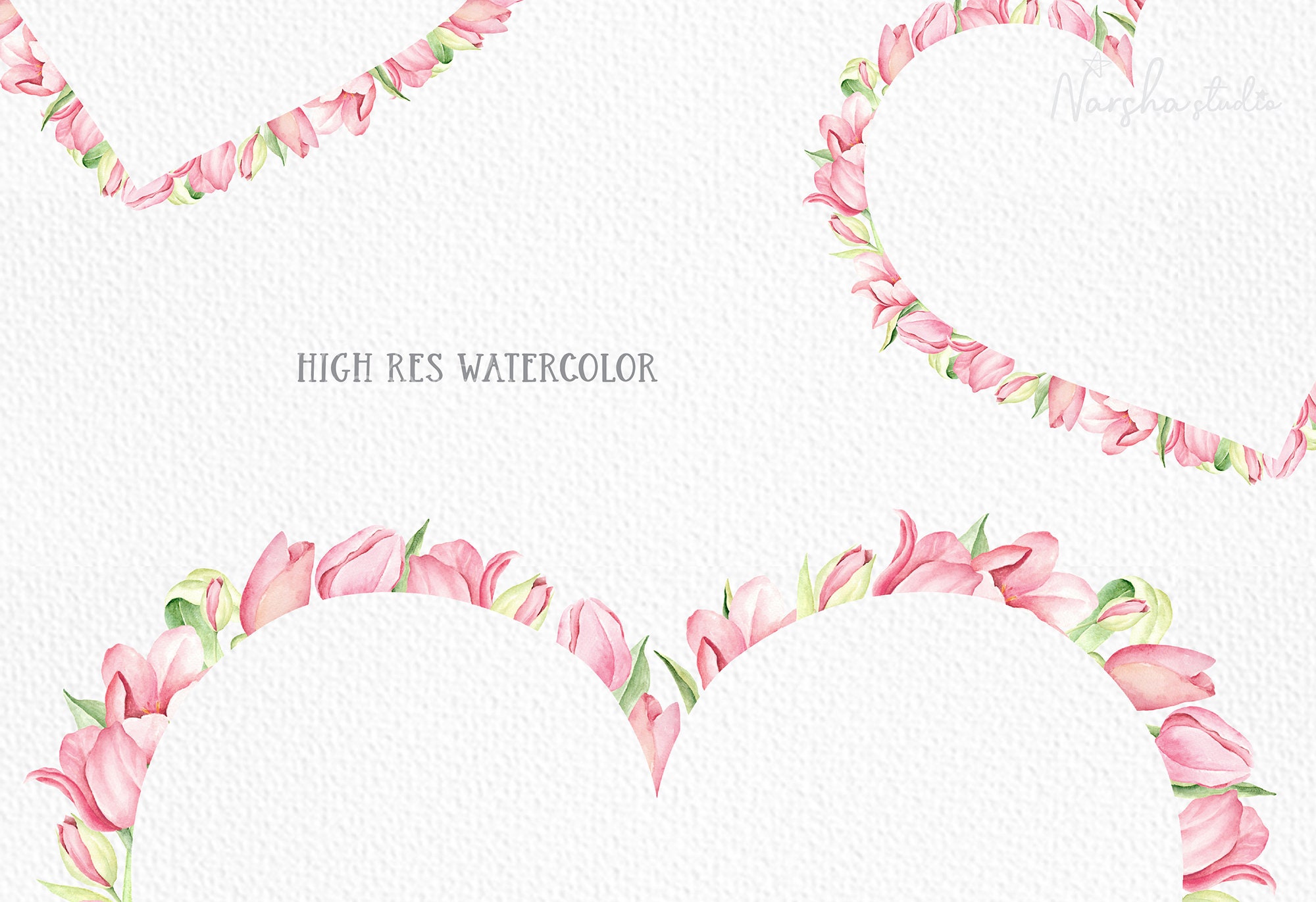 Watercolor Floral Heart Frames Clip Art/ Pink Tulip Clipart/ | Etsy