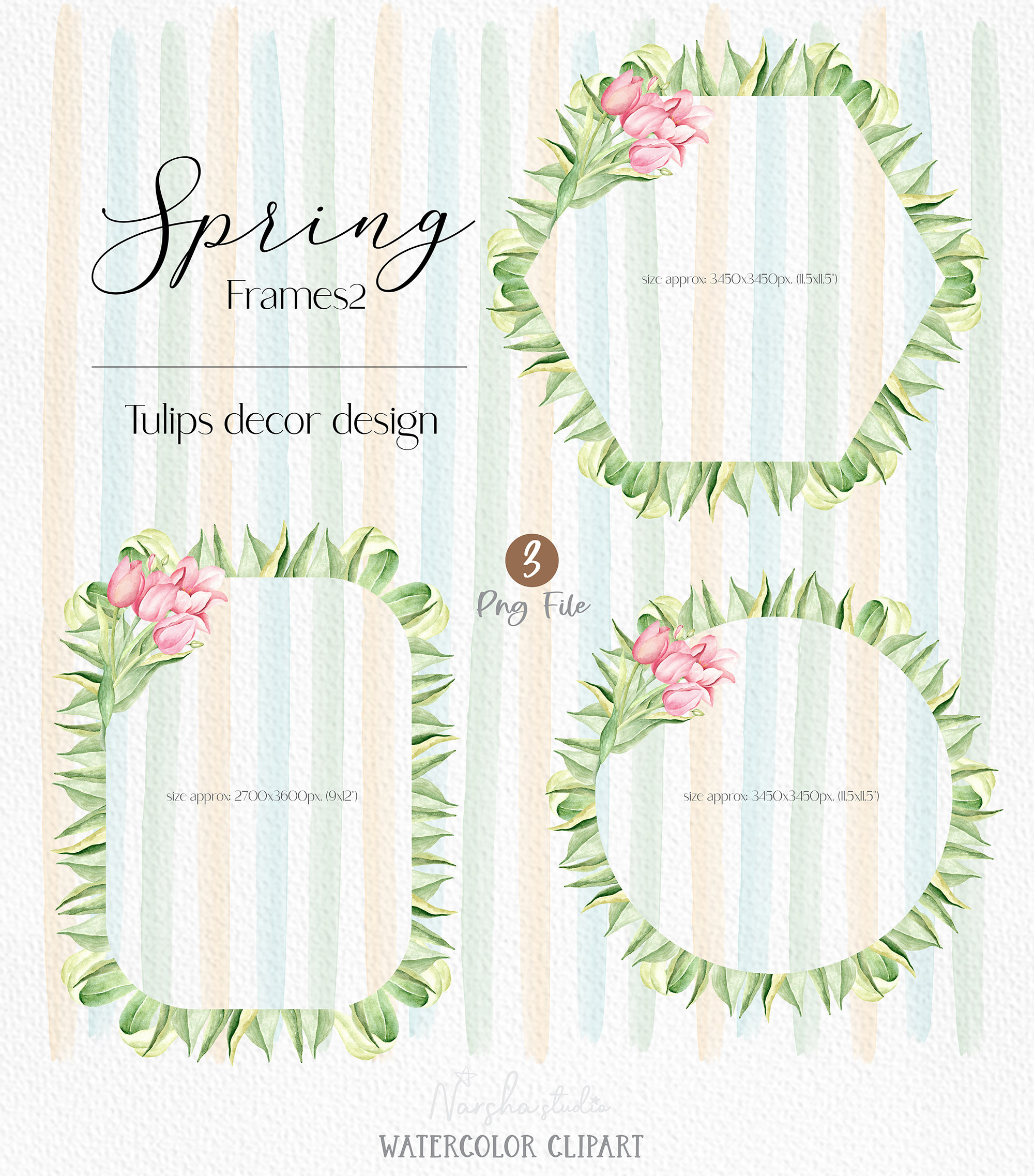 Watercolor Spring Flowers Frames Clip Art Watercolor Greenery | Etsy