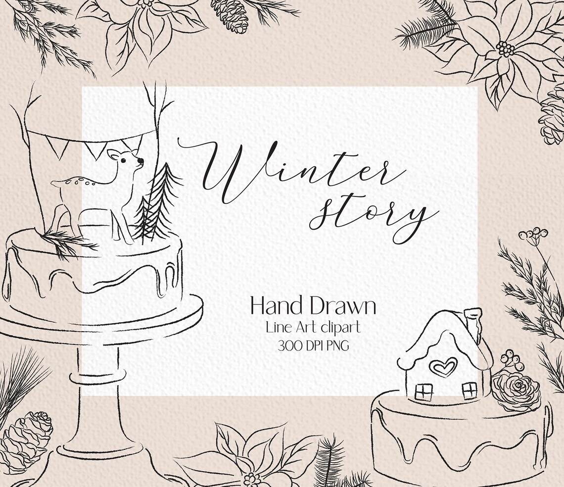 Winter Clipart Christmas Line Art Clip Art Holiday Clipart - Etsy