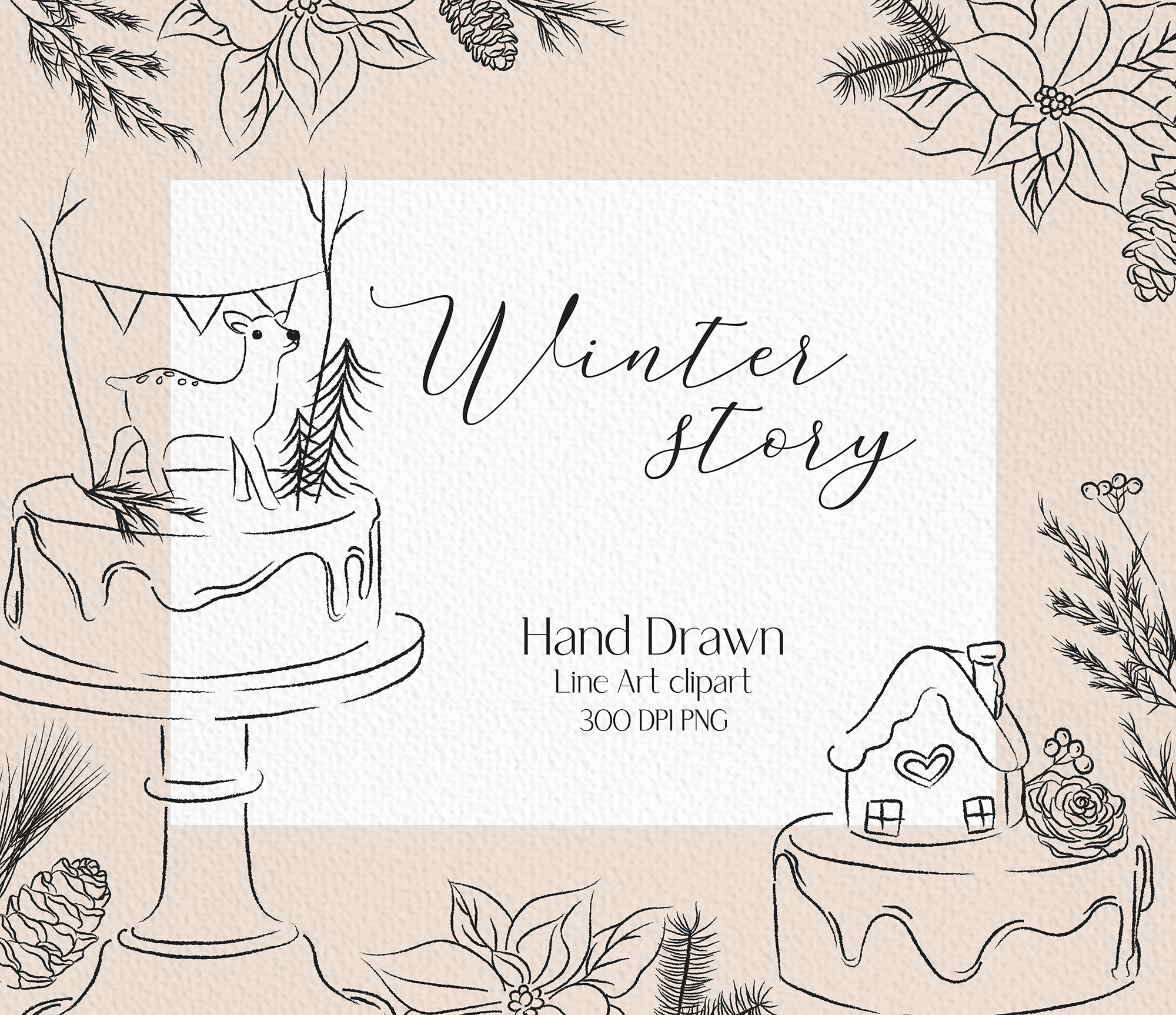 Winter Clipart Christmas Line Art Clip Art Holiday Clipart - Etsy