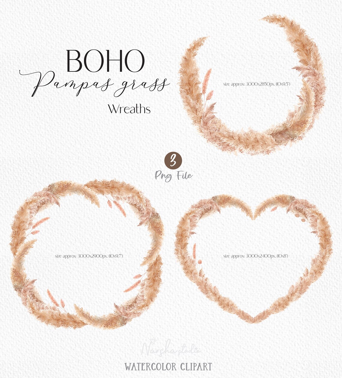 Pampas Grass Wreath Watercolor Clip Art. Watercolor Pampas - Etsy