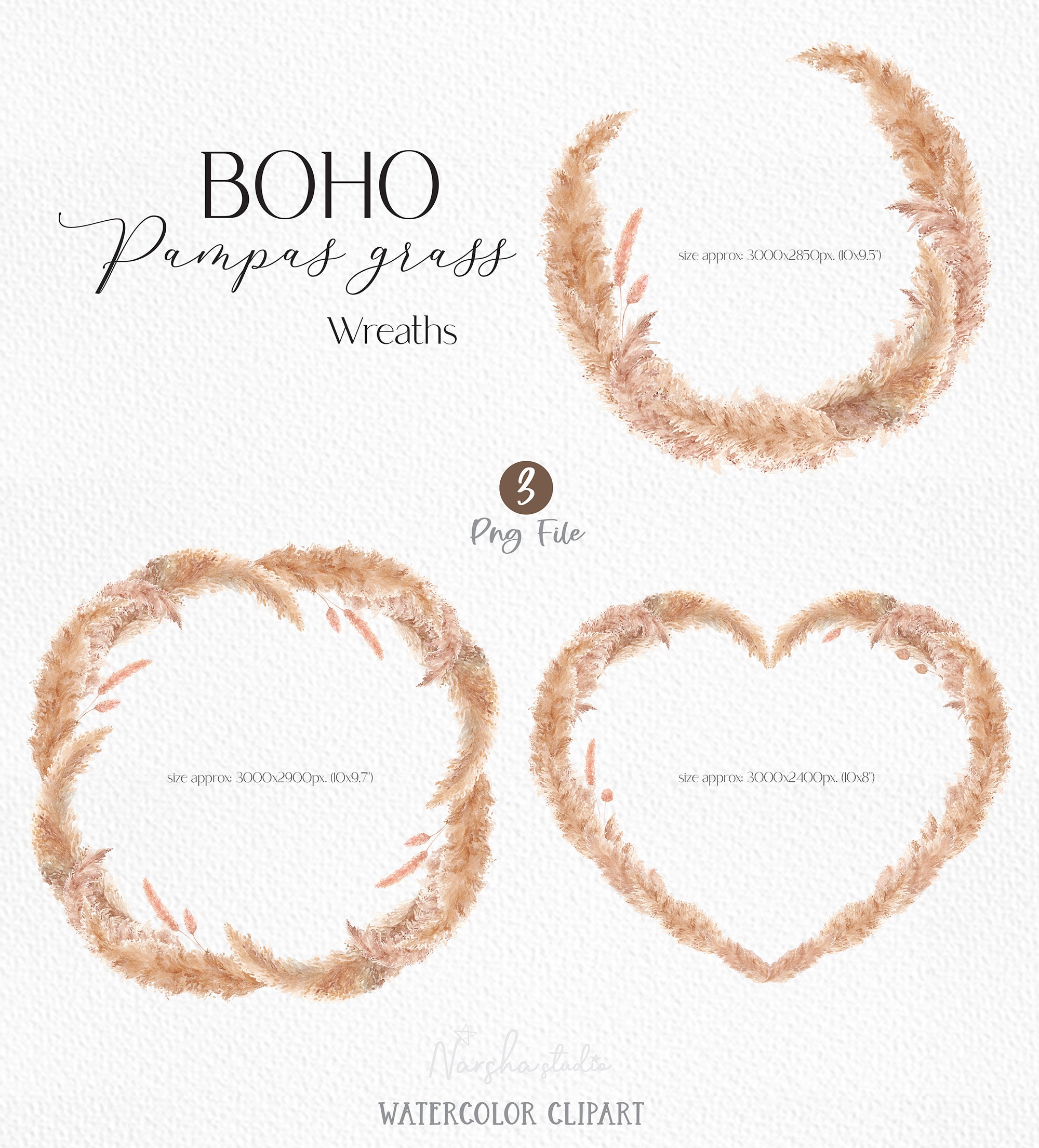 Pampas Grass Wreath Watercolor Clip Art. Watercolor Pampas - Etsy