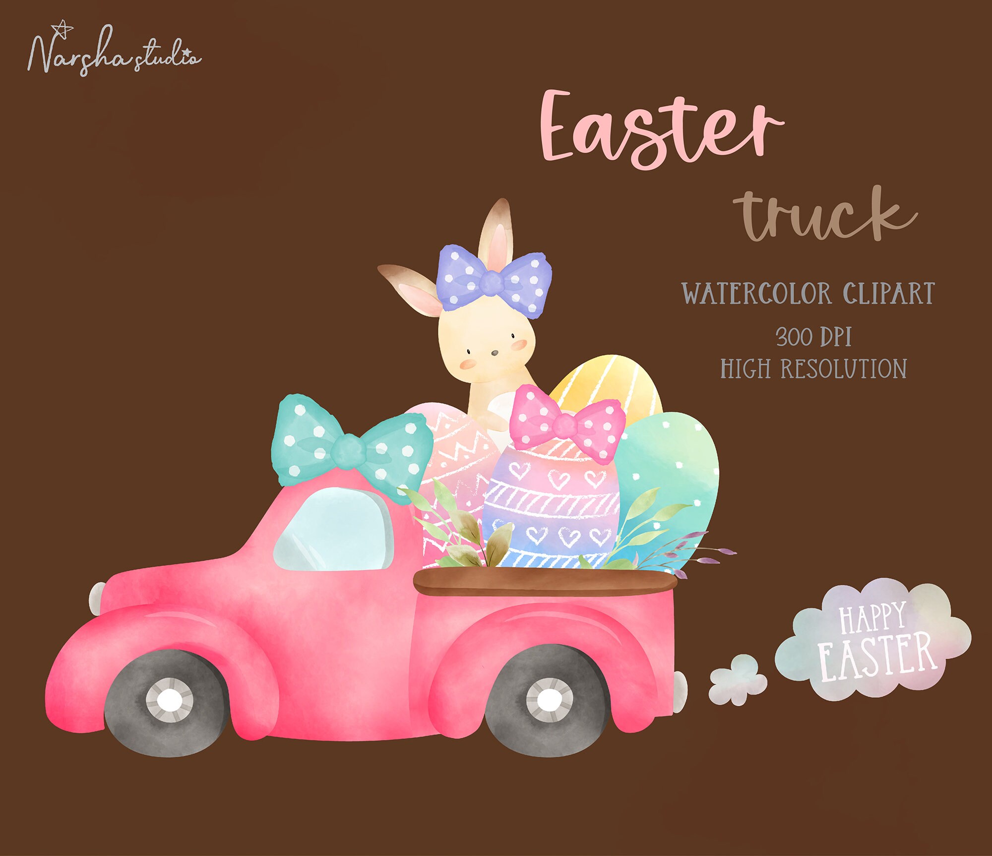 Easter Truck Watercolor Clip Art/ Happy Easter Png/ Easter | Etsy