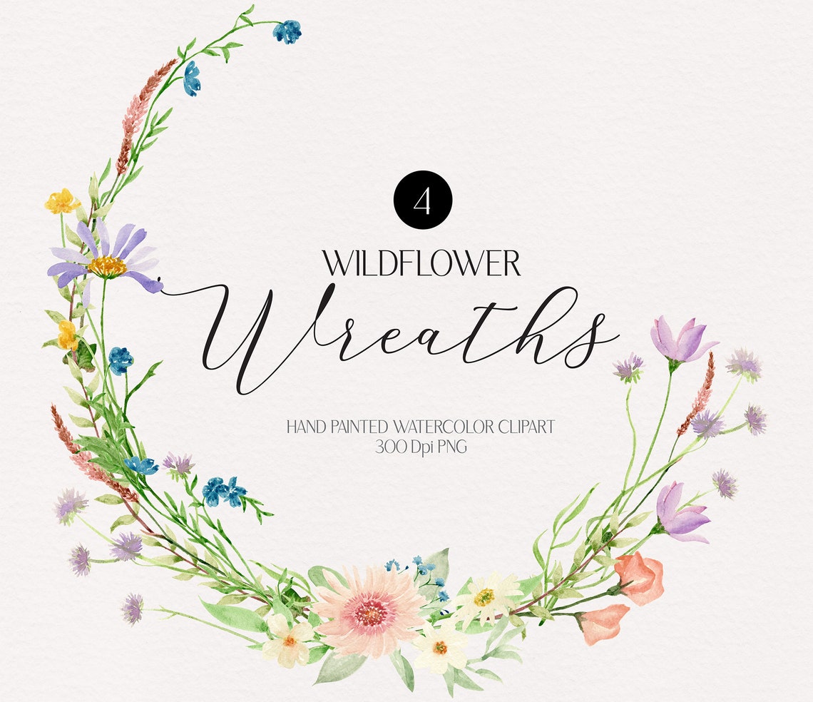 Watercolor Wreath Clipart Boho Wreath Png Flower Wreath Png | Etsy