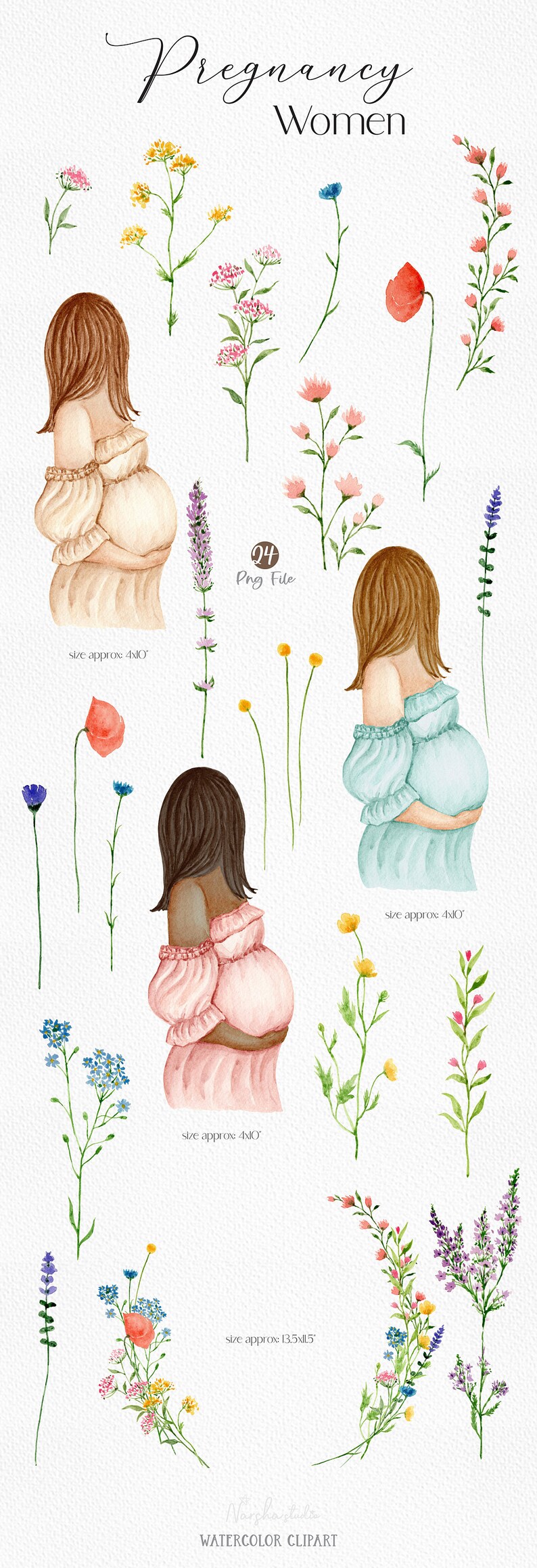 Watercolor Pregnancy Clipart Newborn Clipart Baby Shower | Etsy