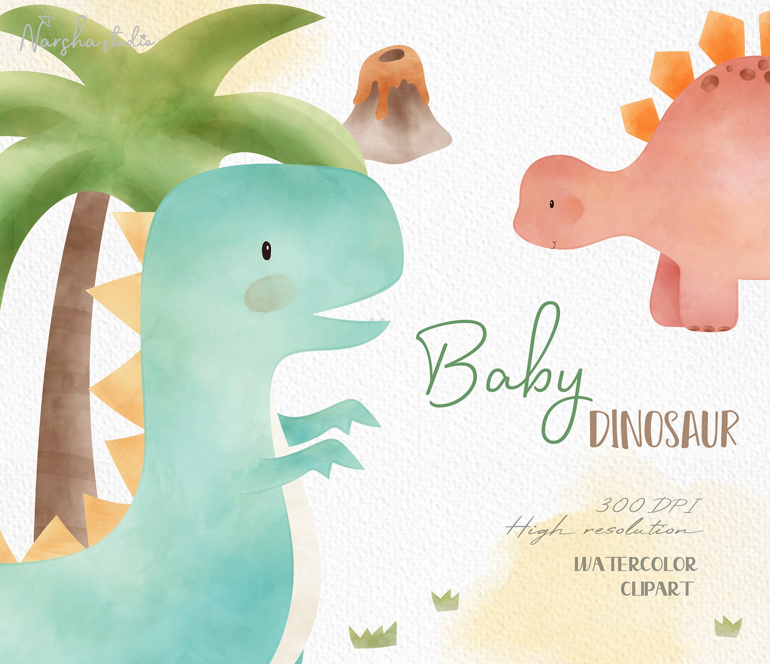 Watercolor Baby Dinosaur Clip Art/ Dinosaur Illustration/ | Etsy