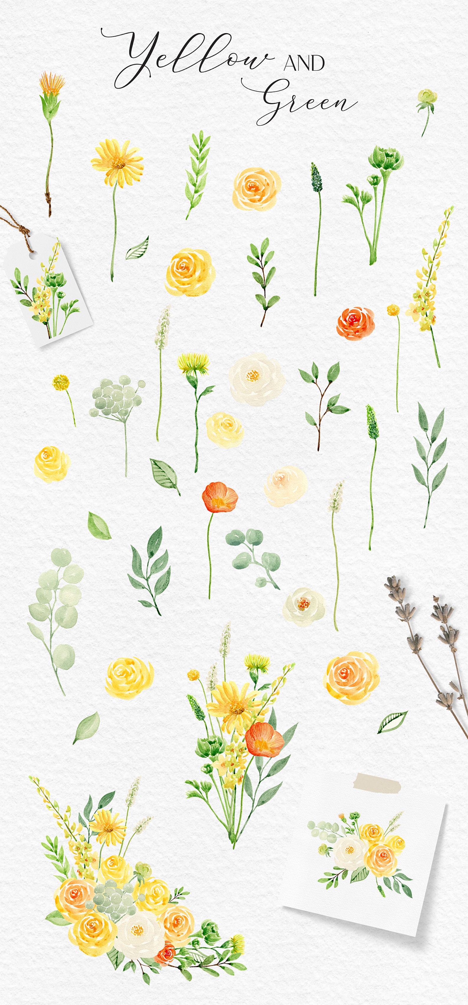 Spring Watercolor Floral Bouquets Digital Clipart Yellow and - Etsy